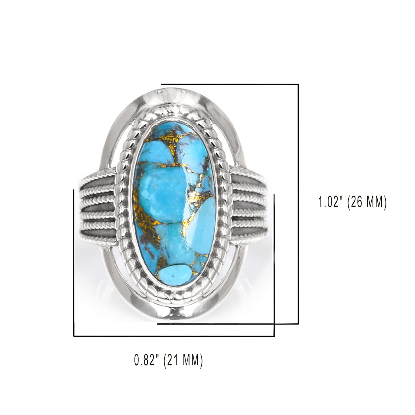 YoTreasure Blue Copper Turquoise Solid 925 Sterling Silver Ring Jewelry