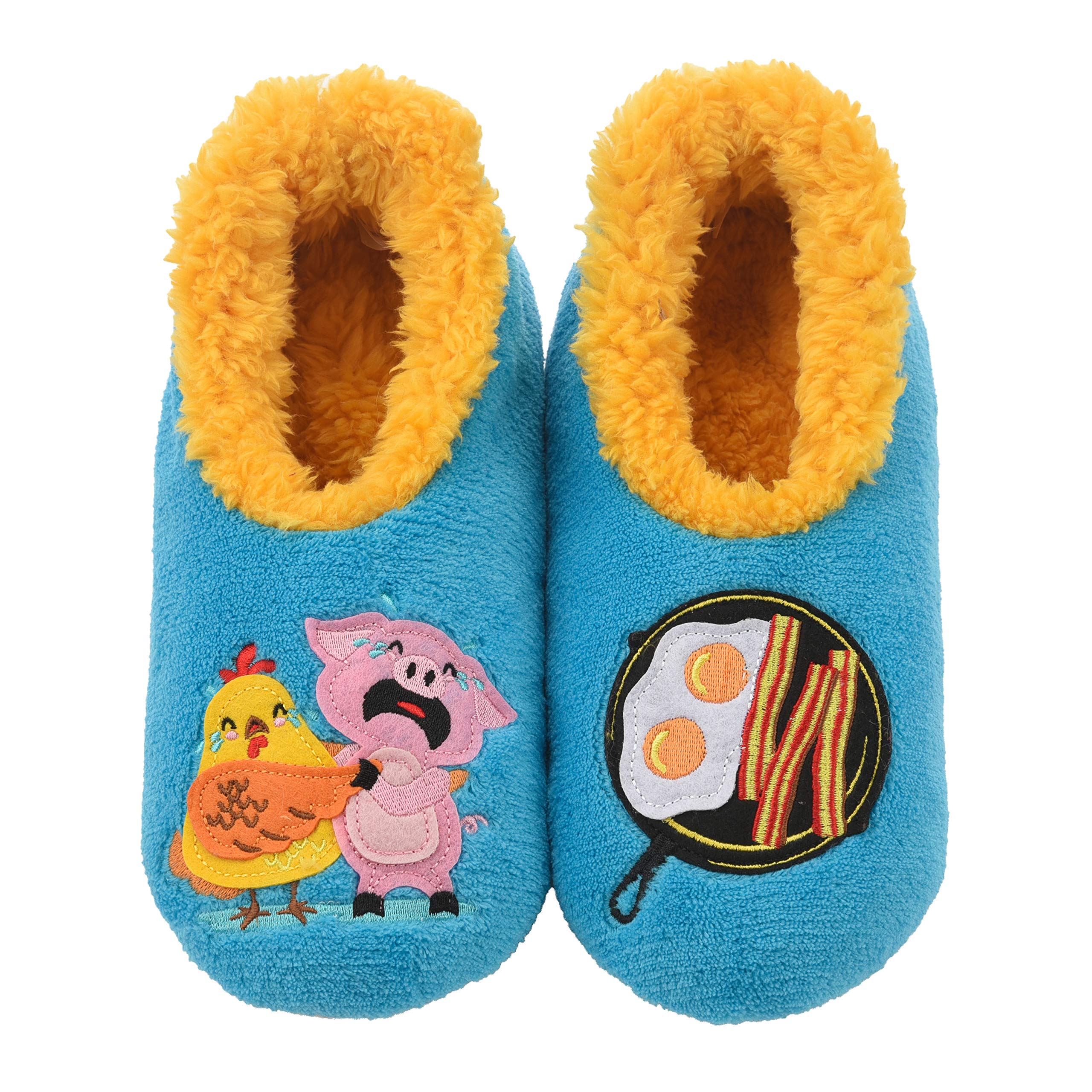 Snoozies Pairable Slipper Socks - Funny House Slippers for Women, Non-Slip Fuzzy Slipper Socks - Chicken & Pig - Large