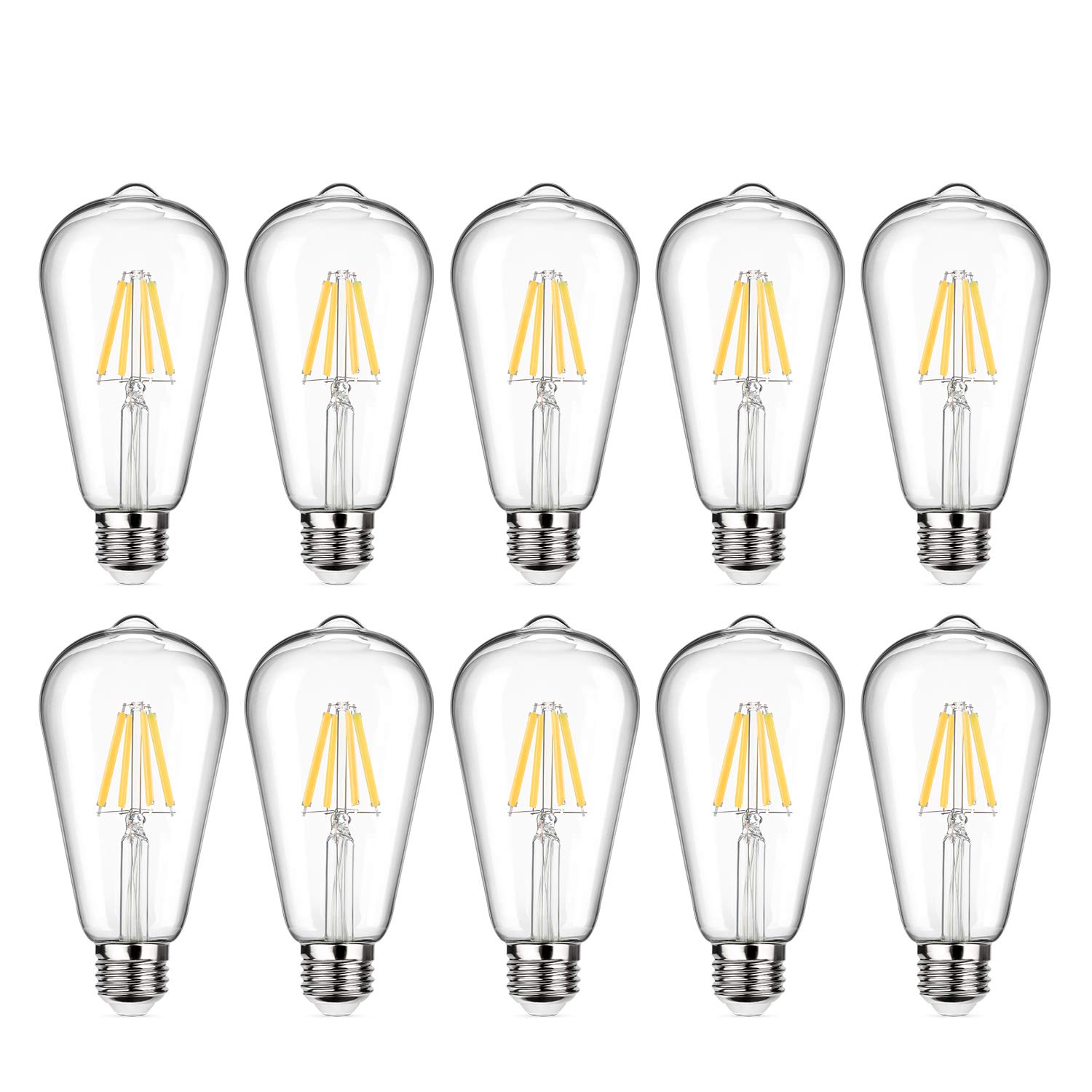 SHINE HAI 10-Pack LED Edison Bulb Dimmable, Daylight White 5000K, 60W Equivalent, 6W, 800 Lumens High Brightness, ST64 Vintage Filament Light Bulb, LED Antique Bulbs, CRI 85+, E26 Medium Base