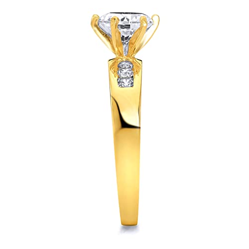 TWJC Ladies 14k Yellow Gold Engagement Ring and Wedding Band Bridal Set - Size 7.5(RG218EB)