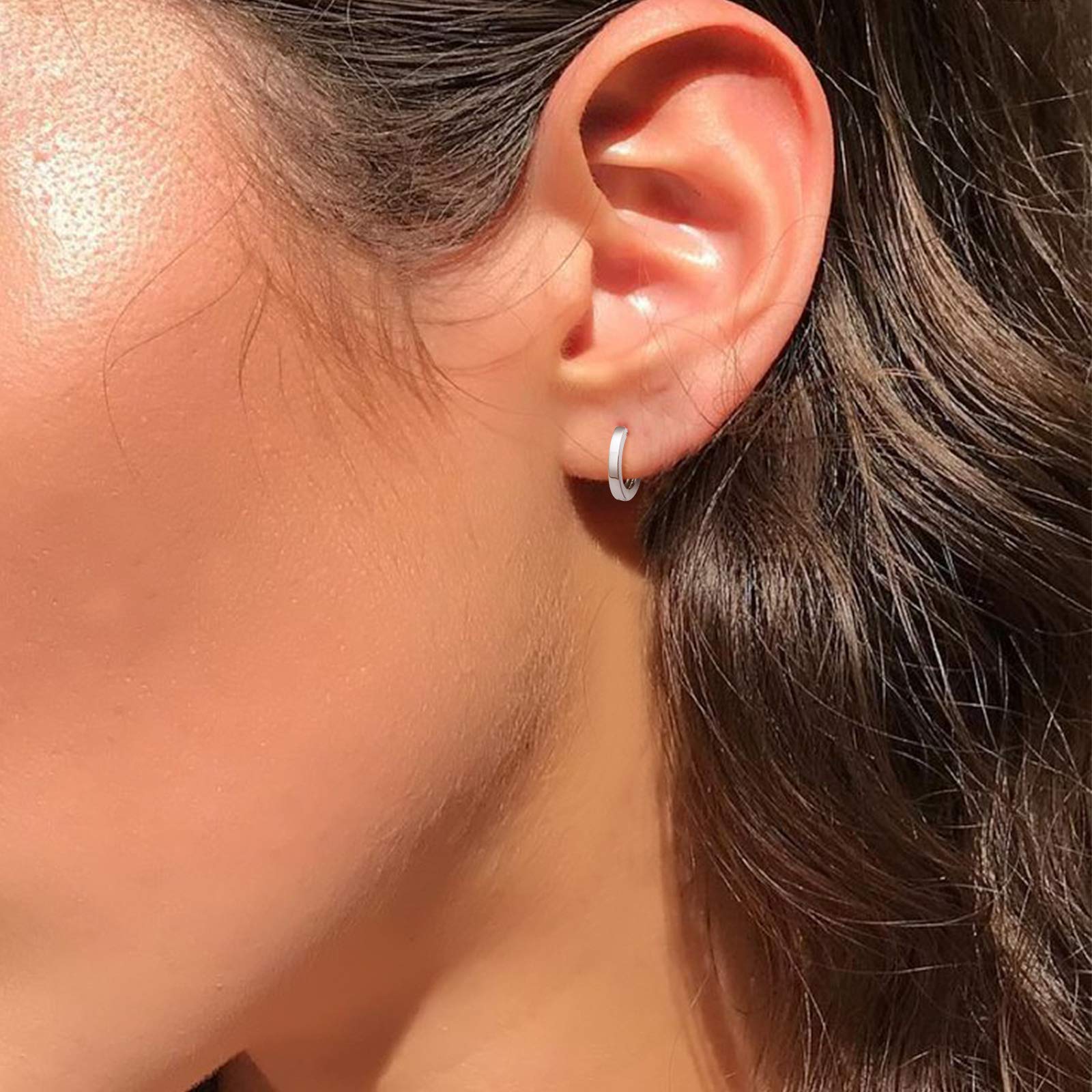 Small Silver Hoop Earrings for Women : 14k White Gold Plated Hypoallergenic Tiny Cartilage Huggie Girls Ear Jewelry
