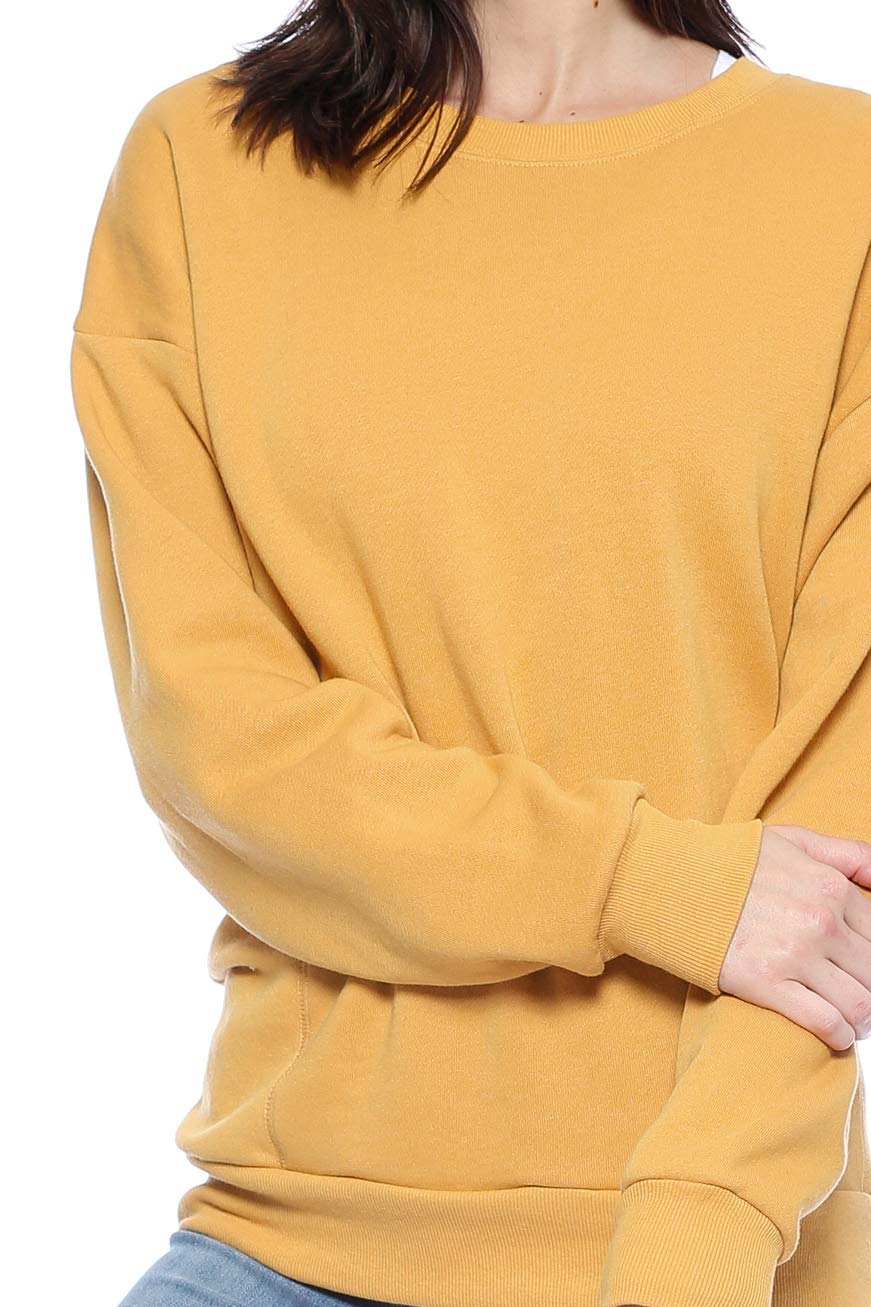 Urban Look Casual Loose Fit Fleece Pullover Sweatshirt (Medium, Solid Mustard)