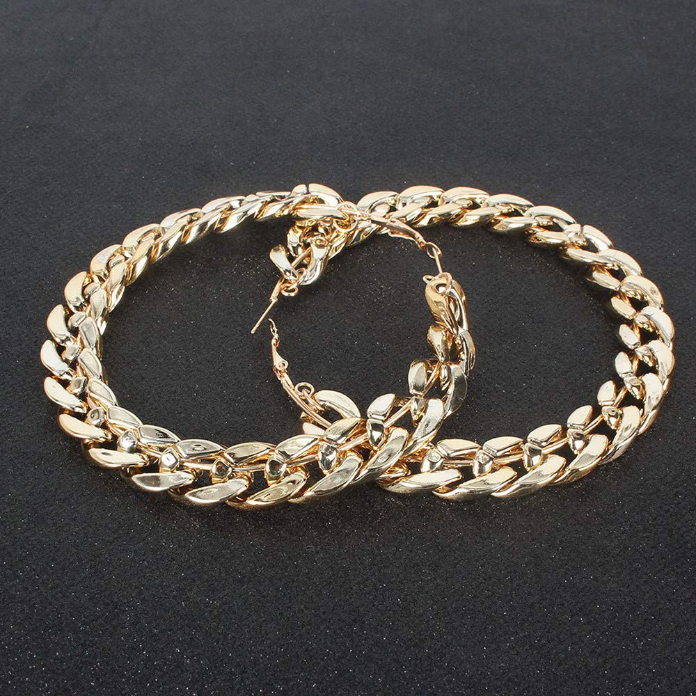 Xerling Large Circle Dangle Hoop Earrings Punk Hip Hop Cuban Chain Link Chain Big Round Circle Hoop Earrings Statement Jewelry (Gold)