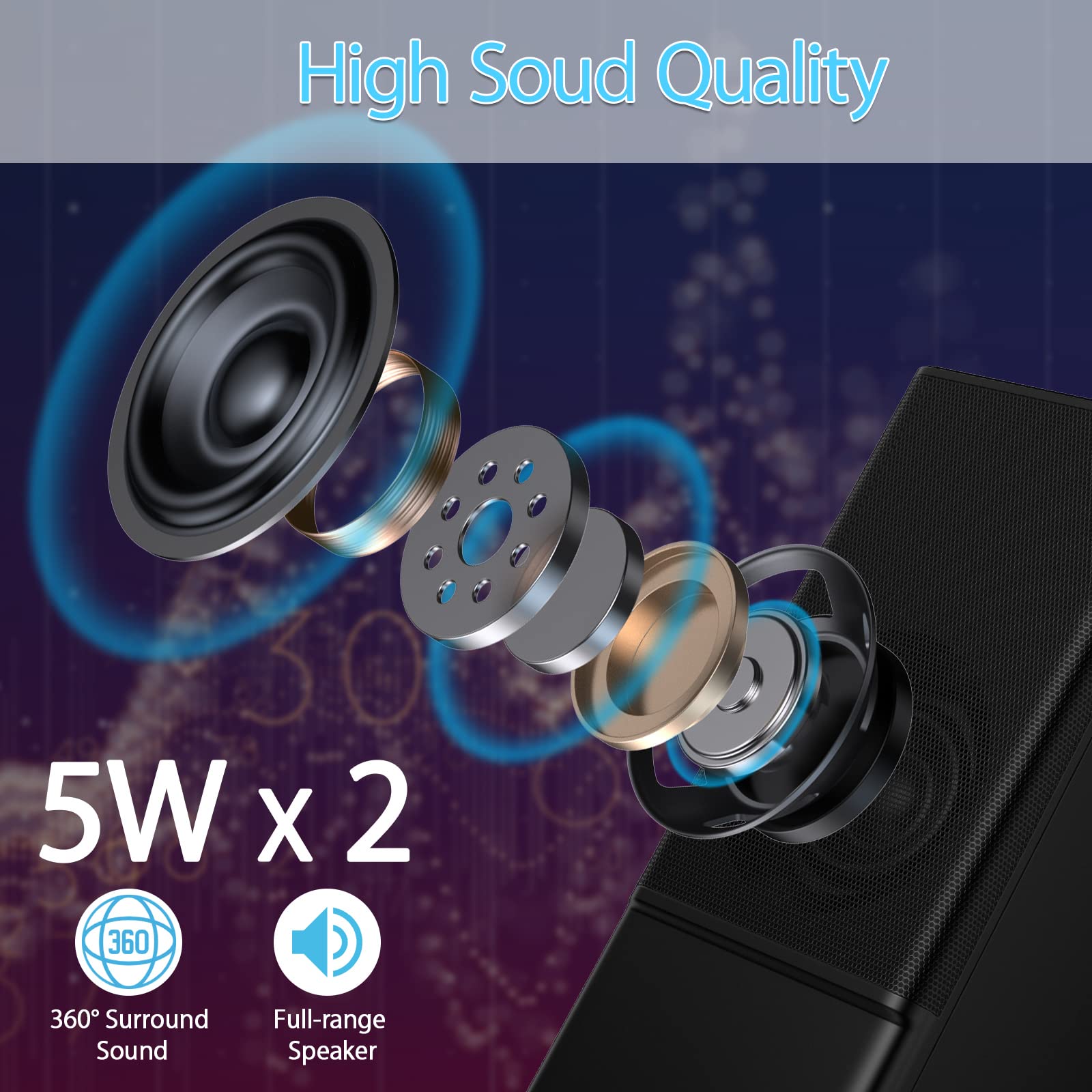 YYV Computer Speakers, Dual 5W USB Desktop Speaker with Volume Control, Headphone and Mic Output, External Speakers for Laptops/Desktops/ (Lavalier Microphone Included)