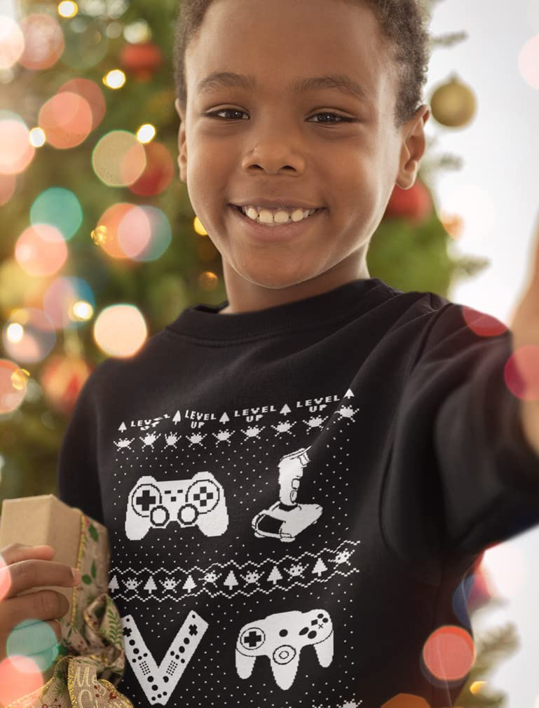 Tstars Gamer Retro Ugly Christmas Sweater Xmas Party Youth Kids Sweatshirt Large Black