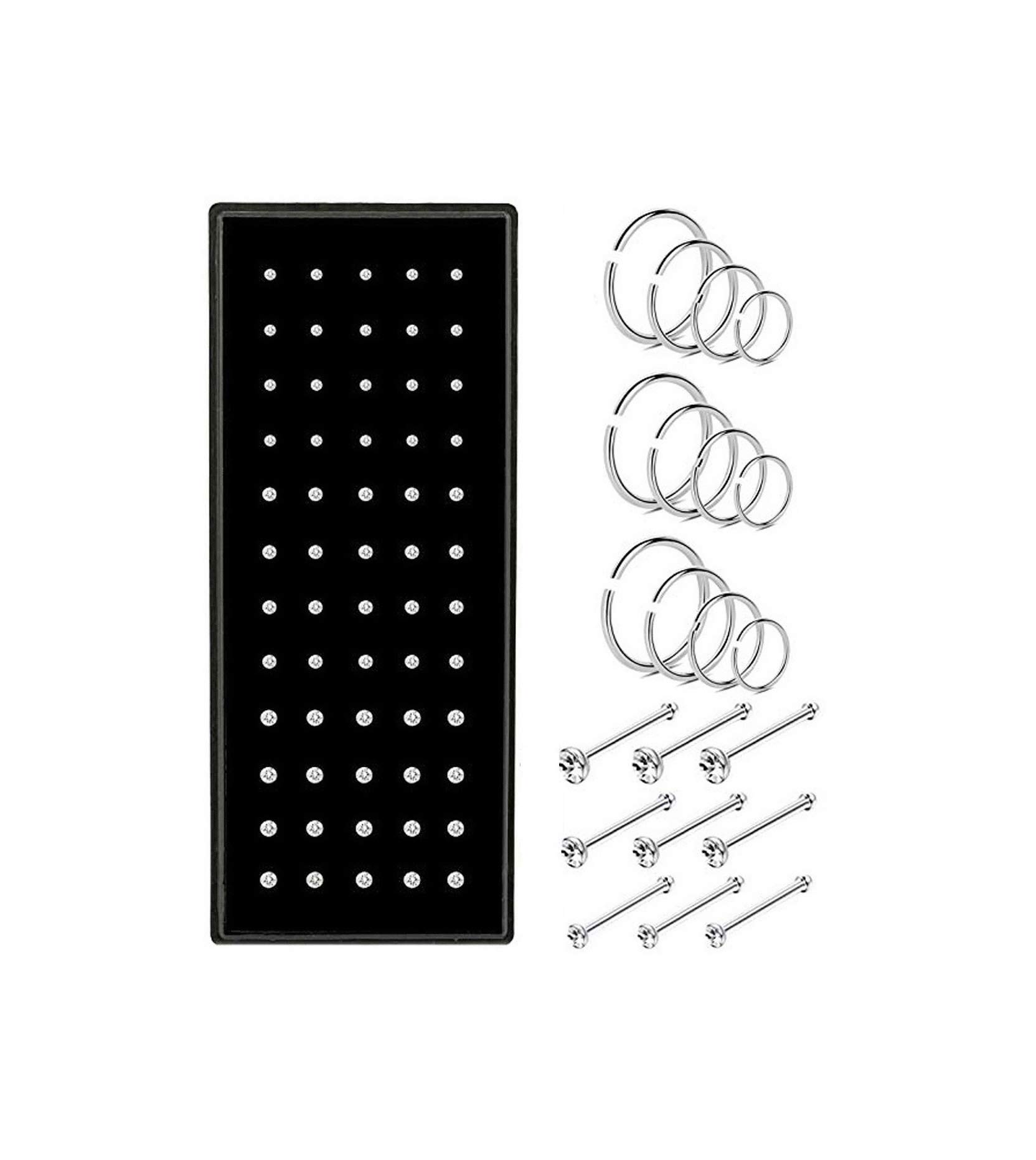 YOVORO 22G 72PCS 316L Stainless Steel Nose Studs Rings Cartilage Hoop Ear Piercing Body Jewelry 1.5MM 2MM 2.5MM W