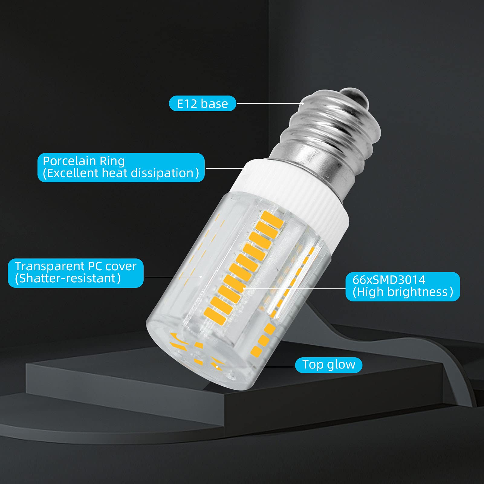 TZHILAN E12 LED Light Bulb Dimmable 2.5 Watt Warm White 3000K 25W Equivalent 200Lumen T5 Edison Candelabra Base AC110V-130V for Home Lighting Chandelier Ceiling Fan Pack of 5