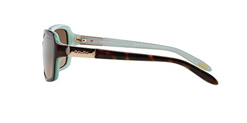 Ralph by Ralph Lauren Women's RA5130 Rectangular Sunglasses, Shiny Havana On Aquamarine/Gradient Brown, 58 mm