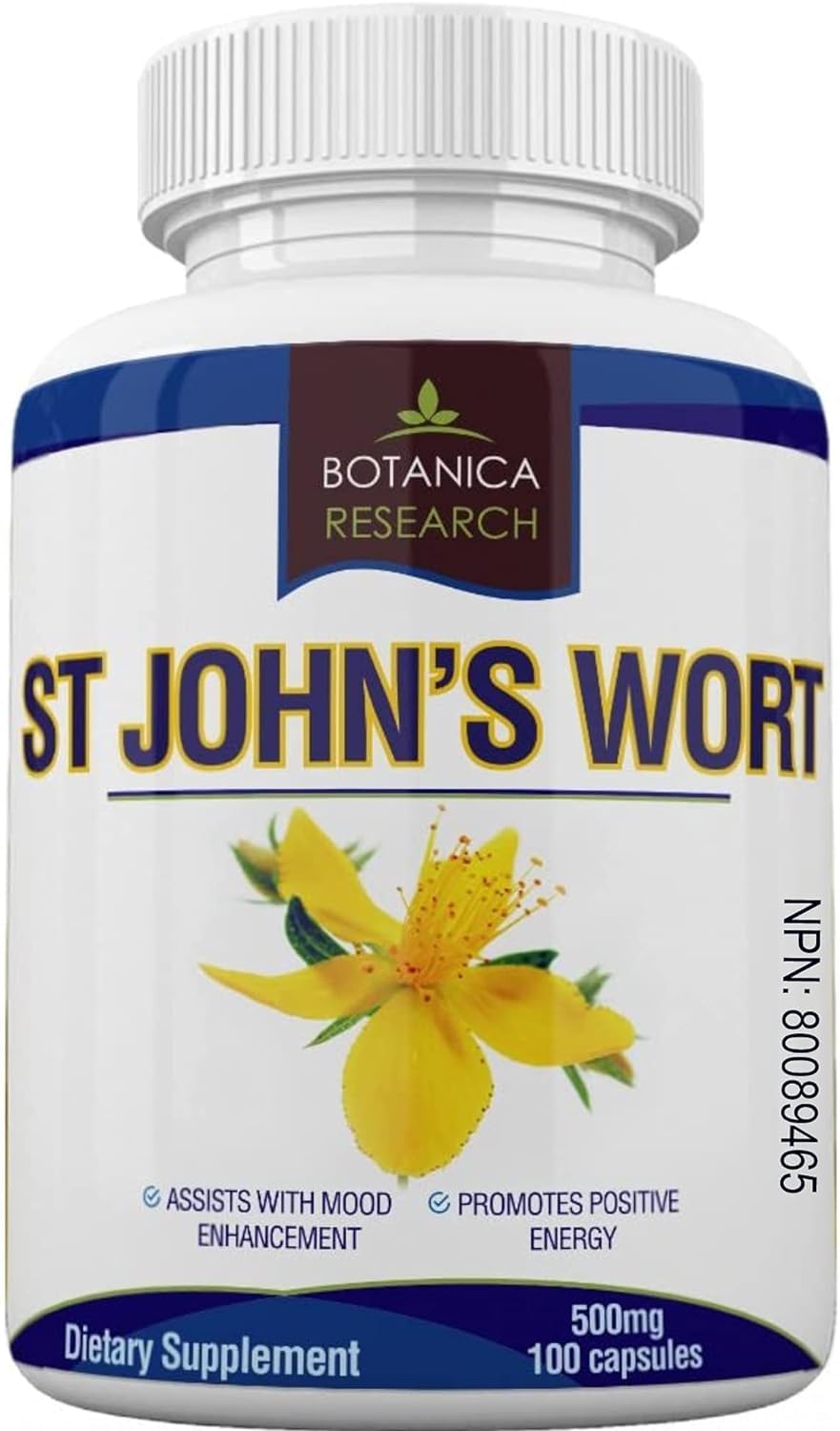 St John's Wort Extract Supplement: 500mg Vitamin Herb for Mood, Serotonin and Dopamine. Manages Stress, Sadness, Seasonal Mild Depression. 100 Saint John Wort Capsule Pills…