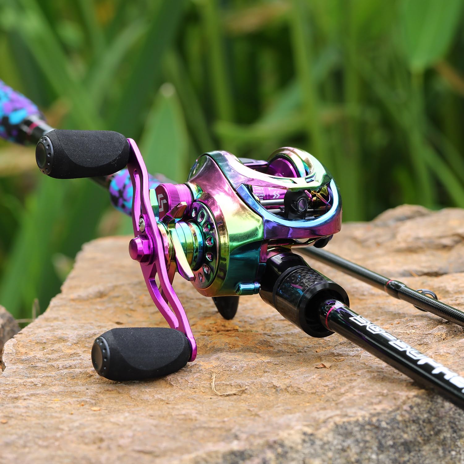 Sougayilang Fishing Rod and Reel Combo, Medium Fishing Pole with Baitcasting Reel Combo, 2-Piece Baitcaster Combo-Purple-5'10'' with left handed reel