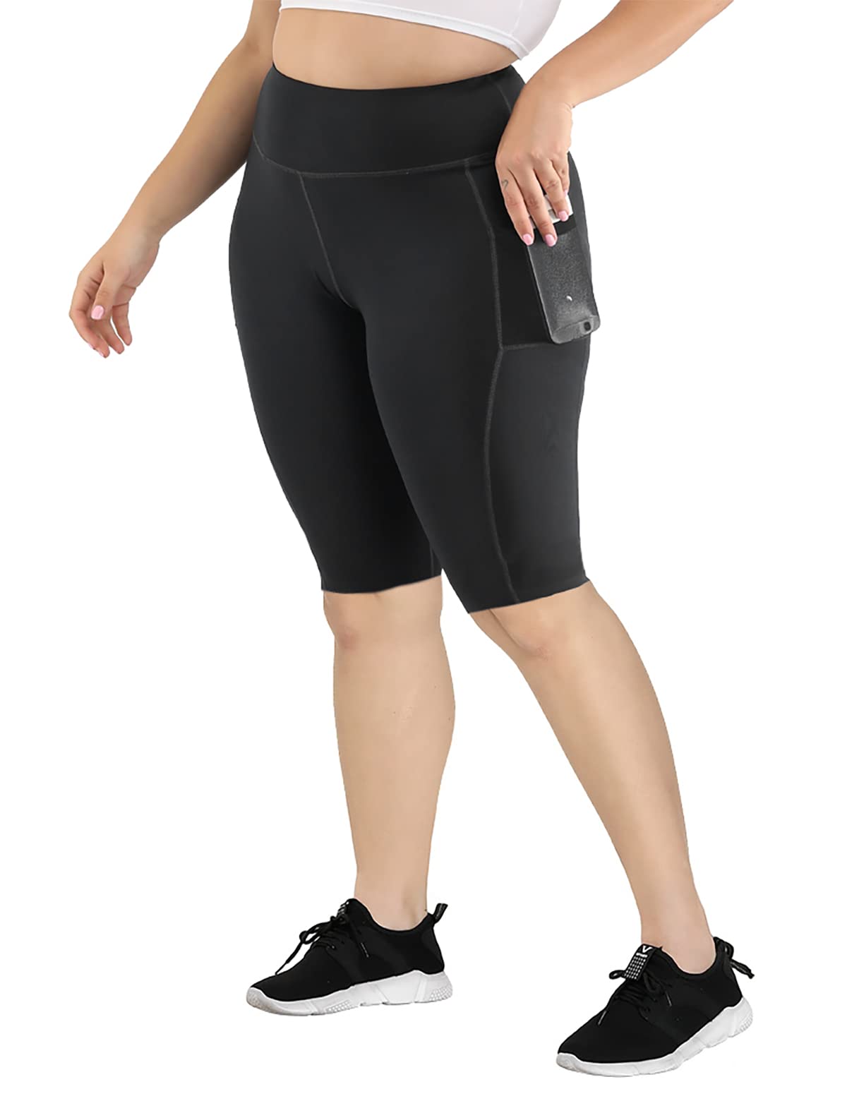 Uoohal Women's Yoga Shorts Plus Size High Waist Workout Biker Active Shorts Tummy Control Side Pockets Black 3XL