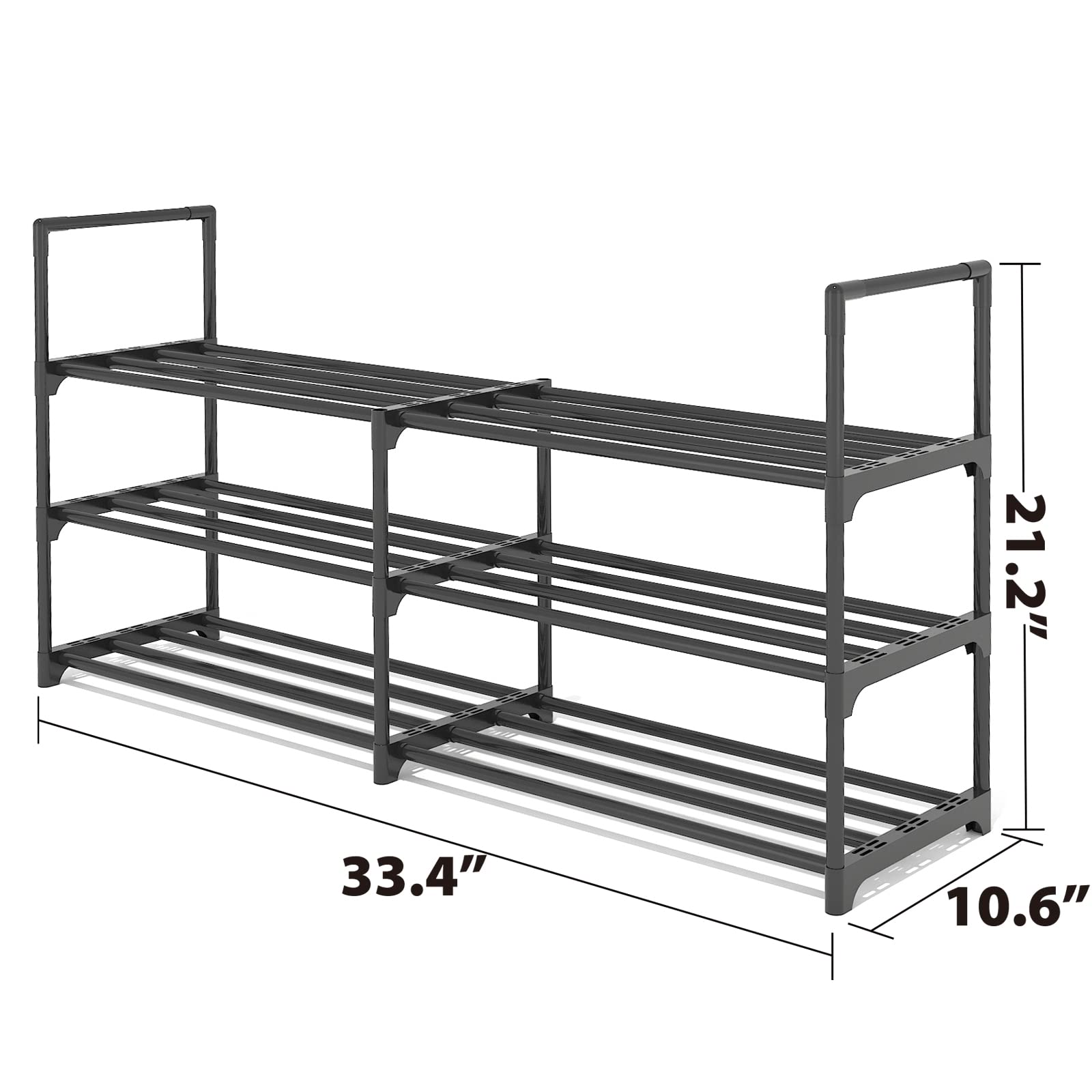 Thoustars 3-Tier Stackable Shoe Rack, Metal Shoe Shelf, 12 to 15 Pairs Shoes, Stackable Shoe Tower for Living Room,Closet, Entryway, Hallway, (Black)