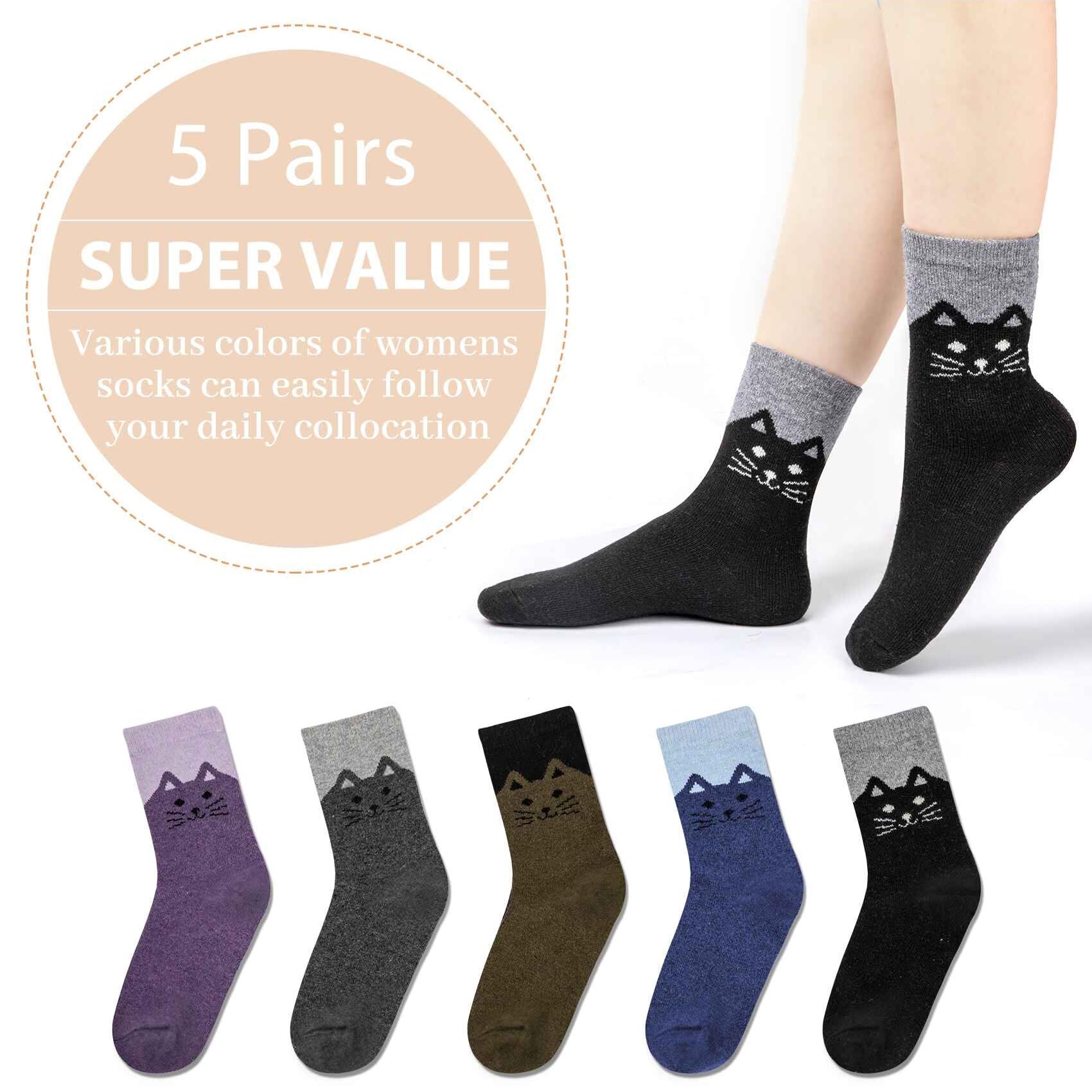 YSense 5 Pairs Womens Wool Socks Thick Knit Warm Winter Socks Cozy Comfy Socks Gifts for Women