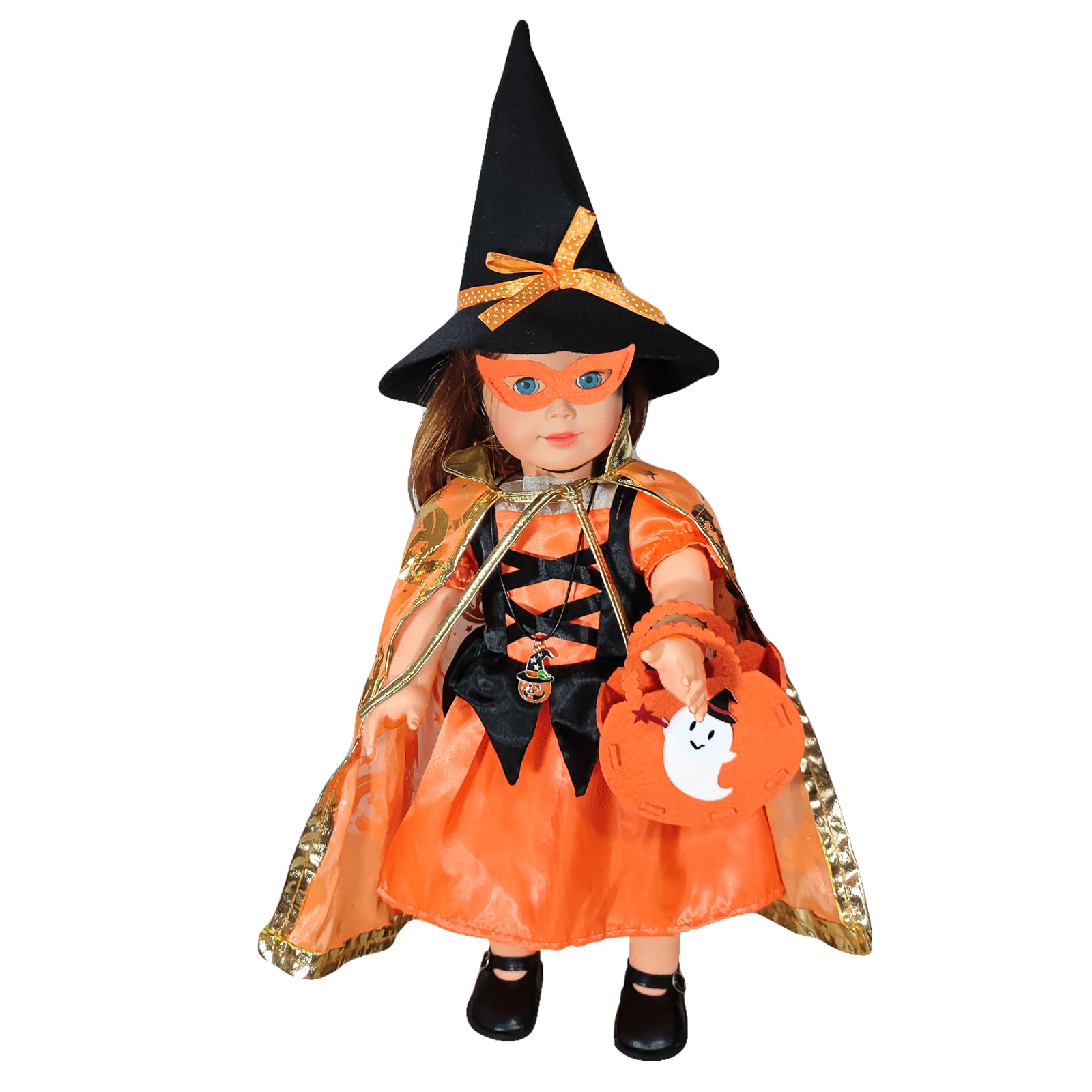 WONDOLL Halloween-Doll-Clothes Outfits Pumpkin with Lantern for 18-inch-Dolls - American Doll Halloween Costumes Gifts for Little Girls -Yellow