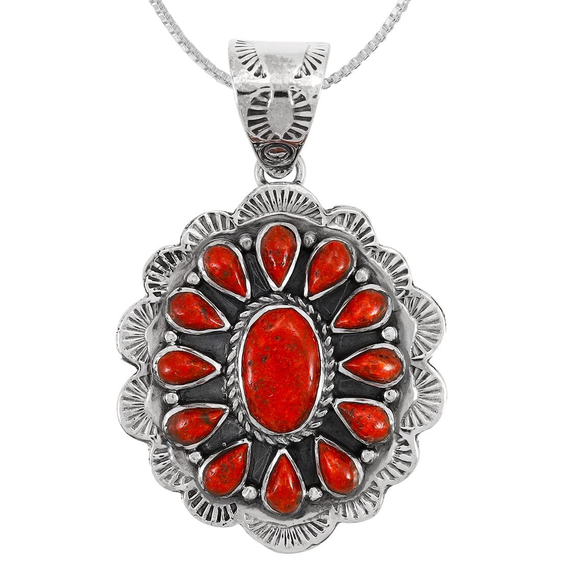 Turquoise Pendant Necklace 20" Sterling Silver 925 Genuine Gemstones (Turquoise)