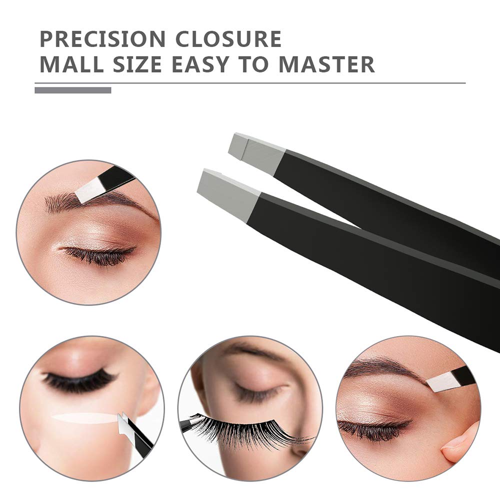 Tweezers for Eyebrows, Tweezer Precision for Eyebrows, Splinter & Ingrown Hair Removal 5 Piece (Black)