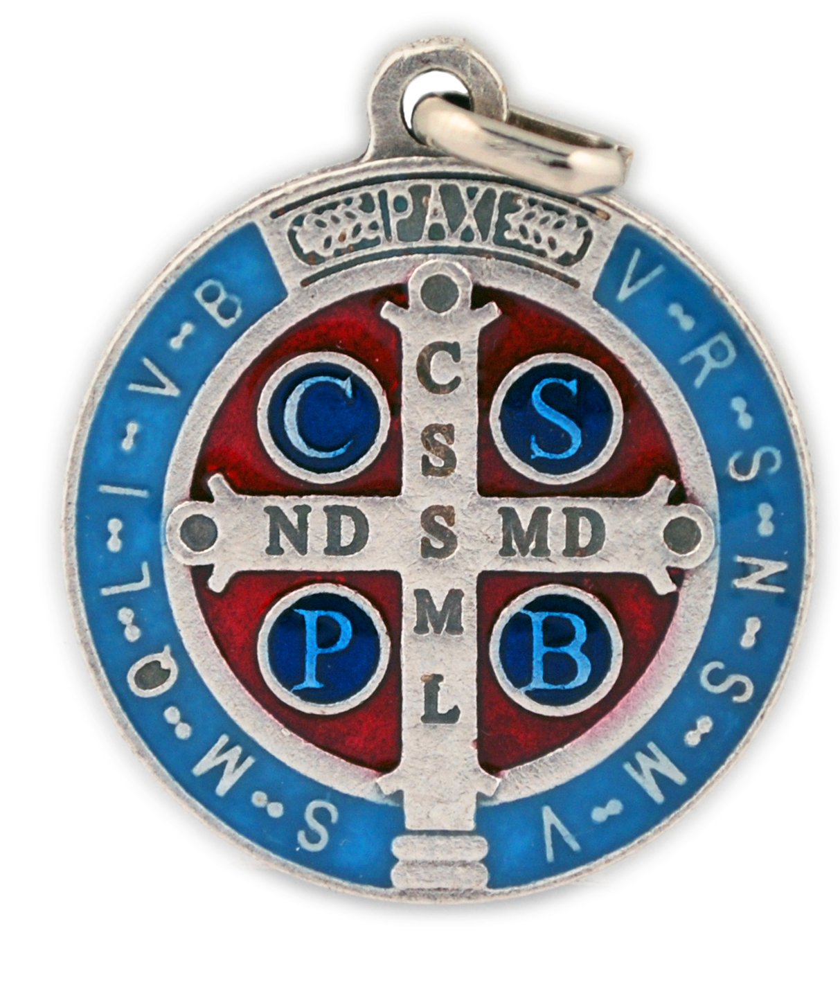 St. Benedict Medal with Blue and Red Enamel | Patron Saint of Students and Europe | Great Catholic Gift for First Holy Communion and Confirmation | Made in Italy