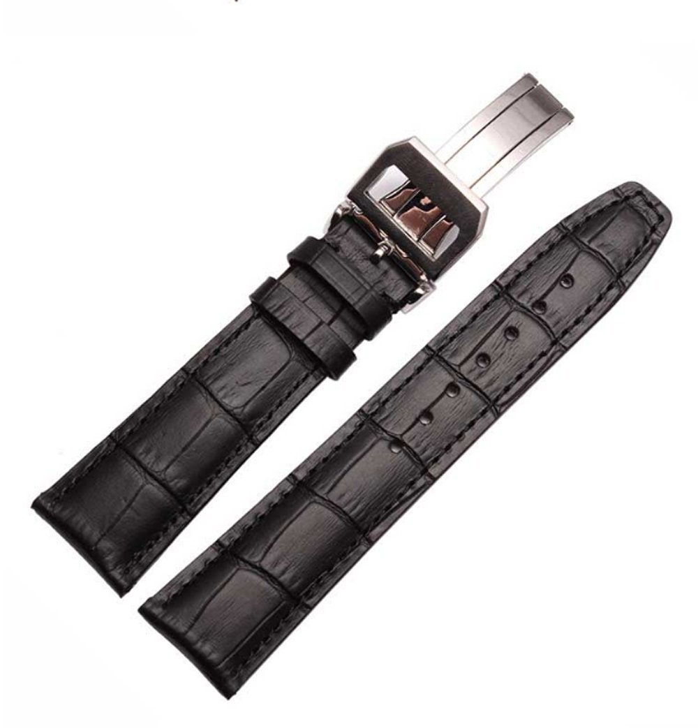 Richie strap 20mm 21mm 22mm Crocodile skin pattern Leather Watch Straps Deployment Clasp Band for IWC Portugieser Pilot's Watchs[IW35312/IW371401] (21mm, Black)