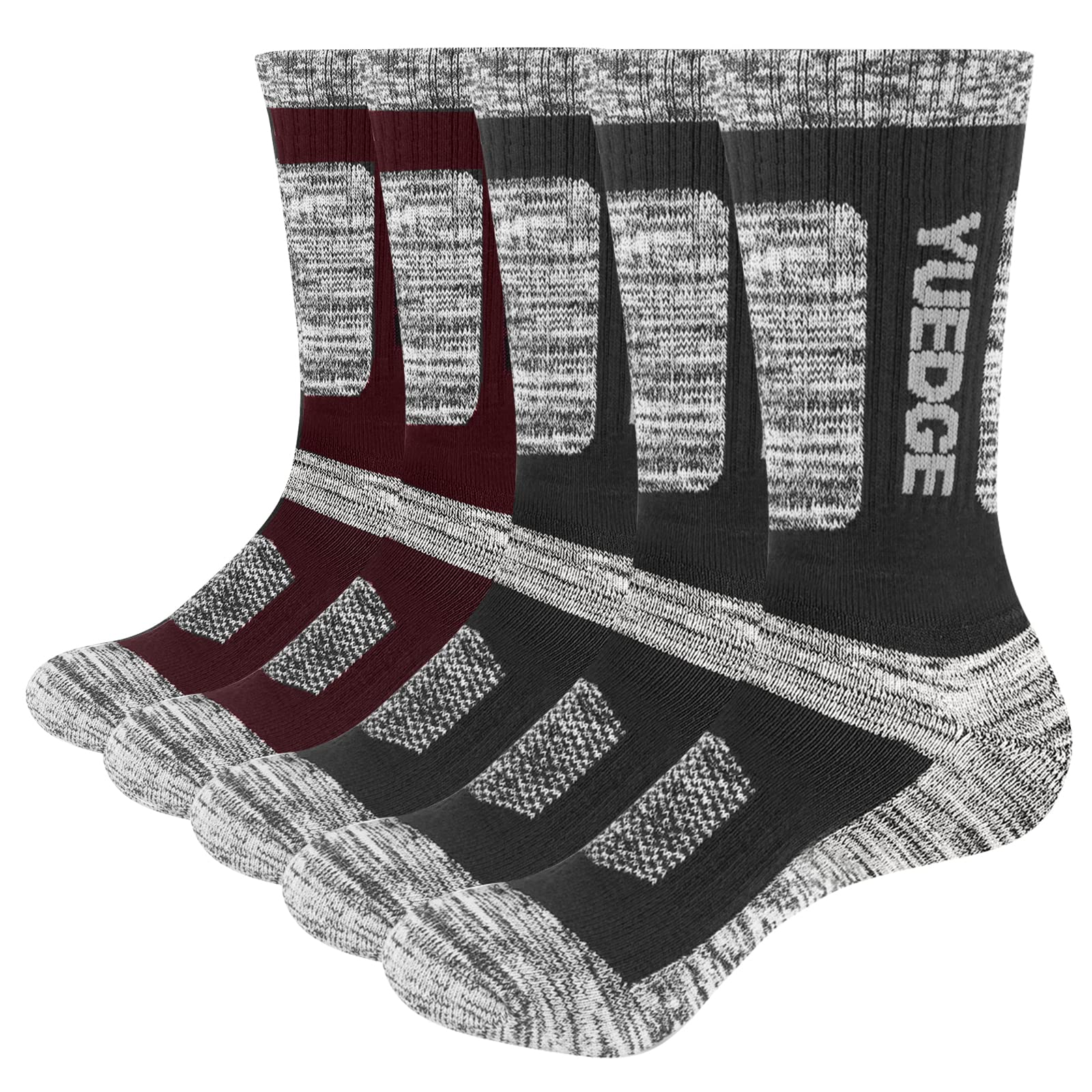 YUEDGE 5 Pairs Breathable Cotton Terry Cushion Crew Athletic Socks Thicker Warm Thermal Socks Boot Socks for Men 9-11