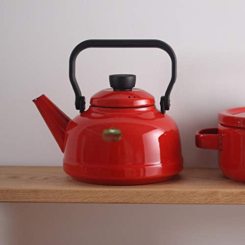 ZNZN Enamel Kettle Red Teapot Thickened Straight Fire Large Capacity Creative Kettle with Comfortable Handle (2.3L /77.7OZ) Multifunctional Water Kettle