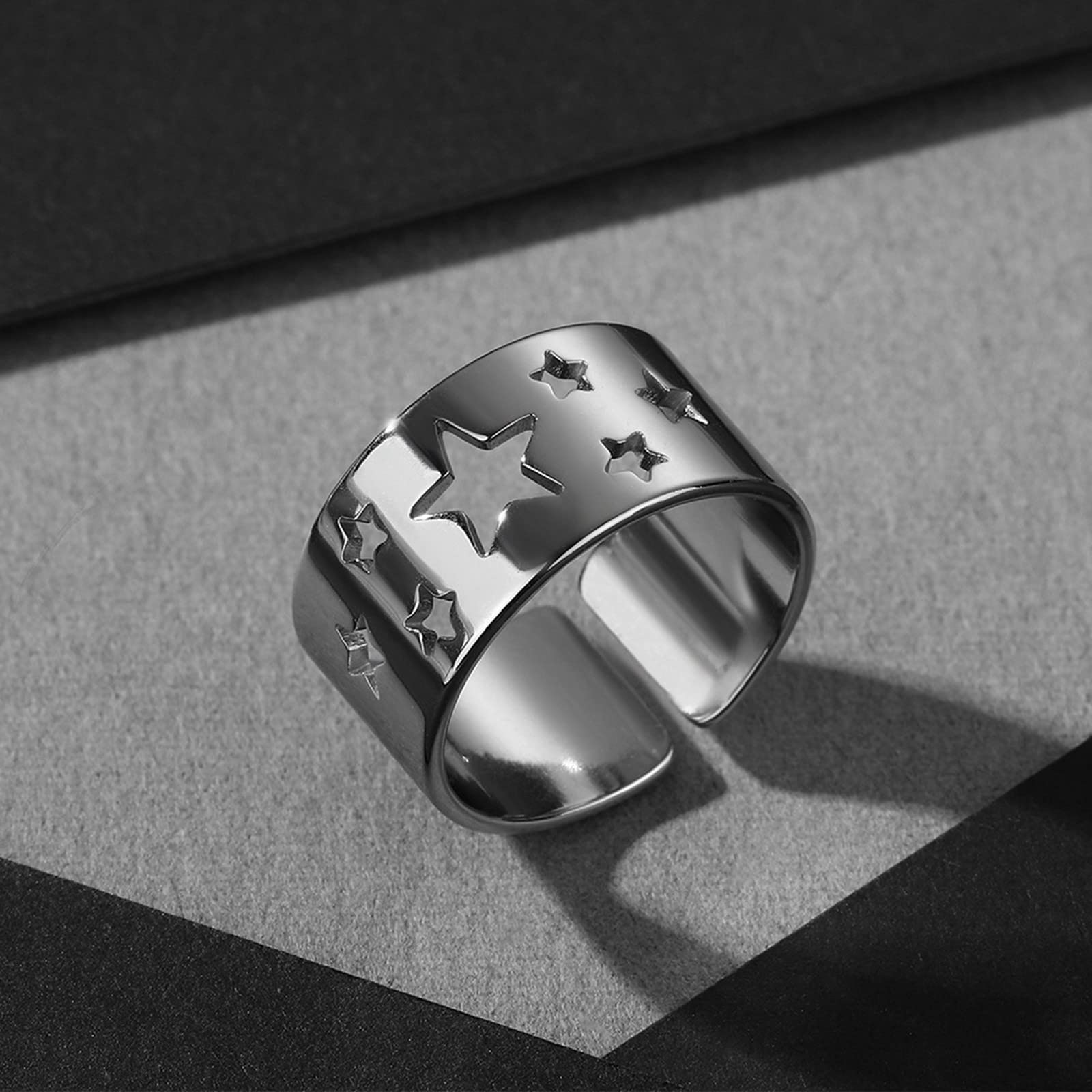 Women Trendy Statement Y-2K Jewelry Hollow Out Star Heart Rings For Women Men Splice Open Adjustable Couples Rings