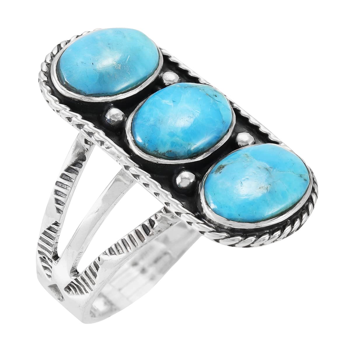 Turquoise Ring Sterling Silver 925 Genuine Gemstones Size 6 to 11 (Turquoise) (10)