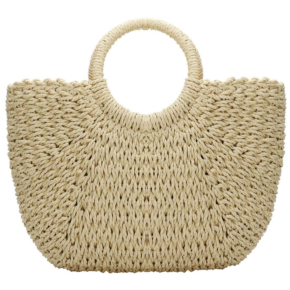 Straw Bags for Women, Hand-woven Straw Large Hobo Bag Round Handle Ring Toto Retro Summer Beach bag (Beige)