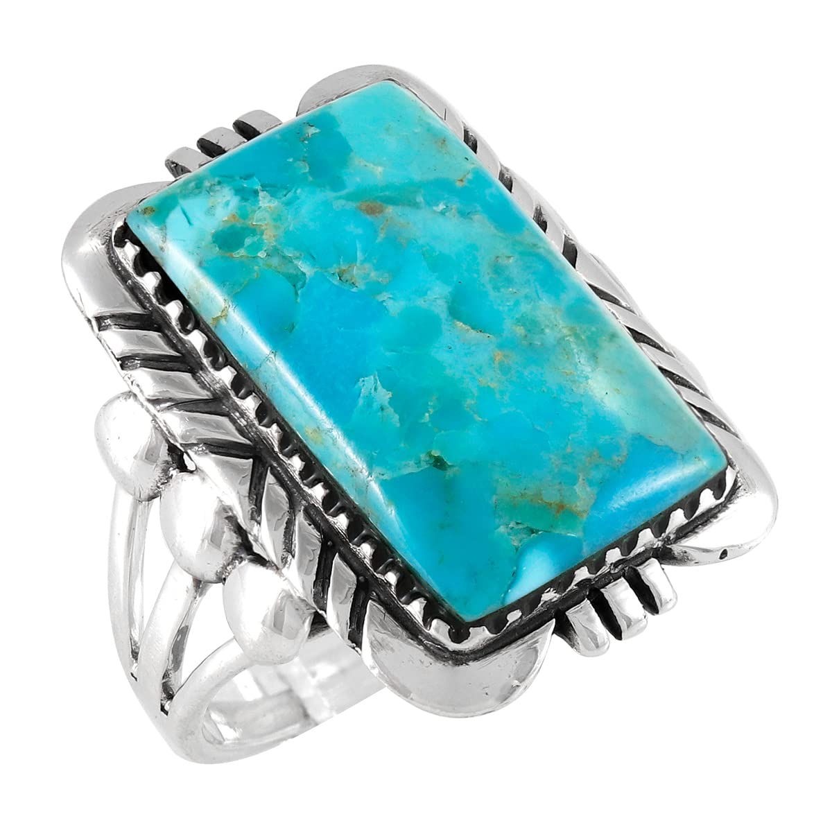 Turquoise Ring Sterling Silver 925 Genuine Gemstones Size 6 to 11 (Turquoise) (7)