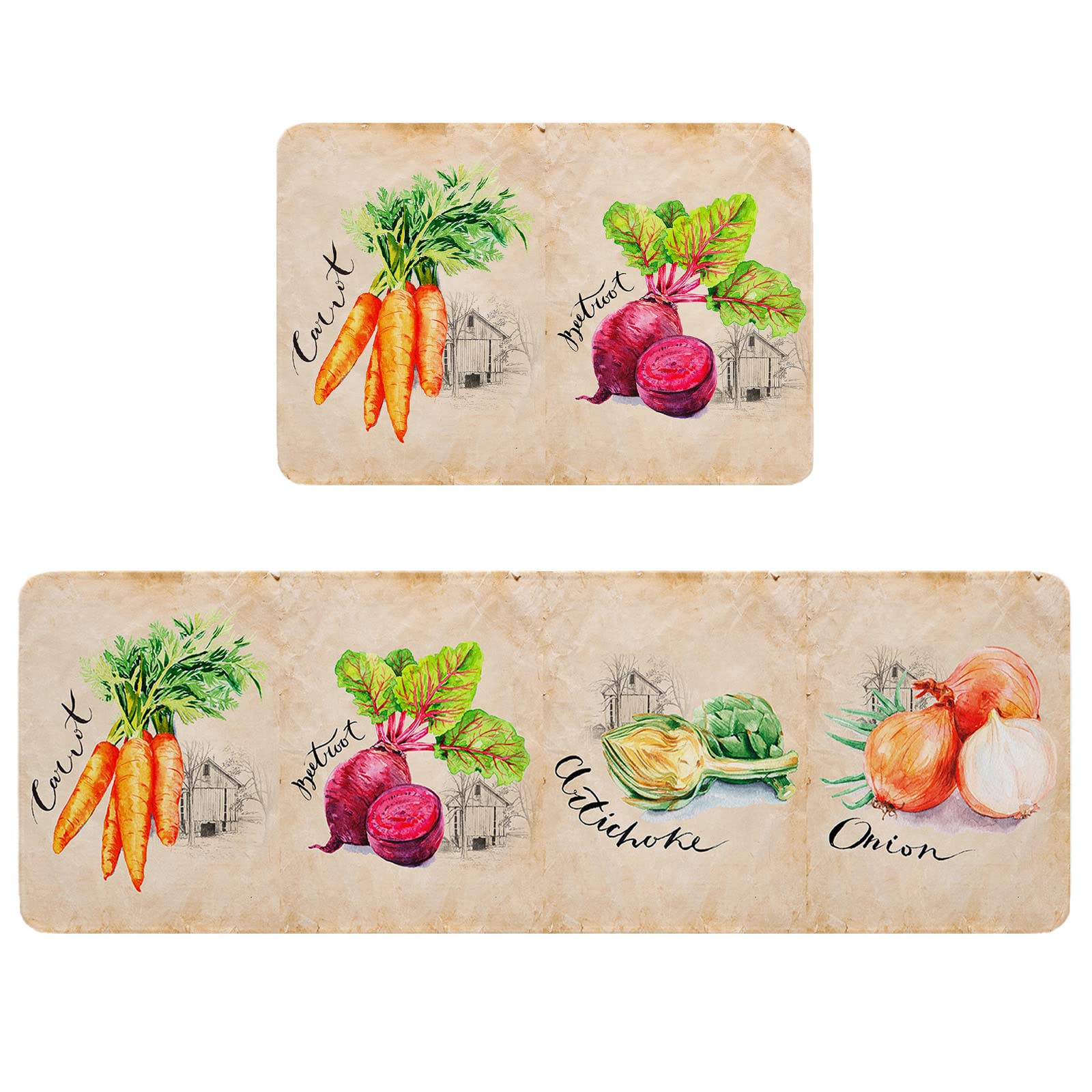 Vegetables Four Prints 2 PCS Memory Foam Kitchen Mats, Water Absorbent Kitchen Rugs, Anti-Skid Kitchen Mat and Rug for Kitchen, Floor Home, Office, Laundry, Sink Retro Kraft Paper Texture