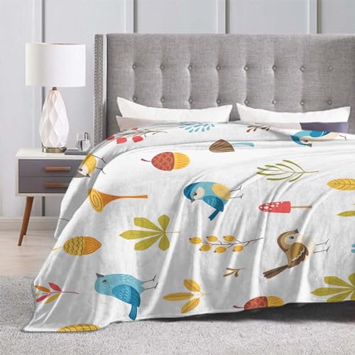 Throw Blanket 50x60 Inch,Bird Autumn Cute Forest Flannel Soft Cozy Fluffy Throw Blankets and Warm Throws for Adults in Couch Sofa Bed 60x50 Inch