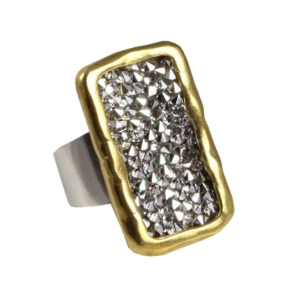 Waxing Poetic Kristal Plate Brass, Sterling Silver and Swarovski Crystals Statement Ring