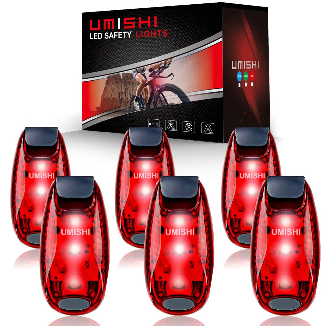UMISHI LED Safety Light (6 Pack), Clip On Strobe Running Lights for Runners, Walking, Bicycle, Dog Collar, Stroller, Best Night High Visibility Accessories for Your Reflective Gear