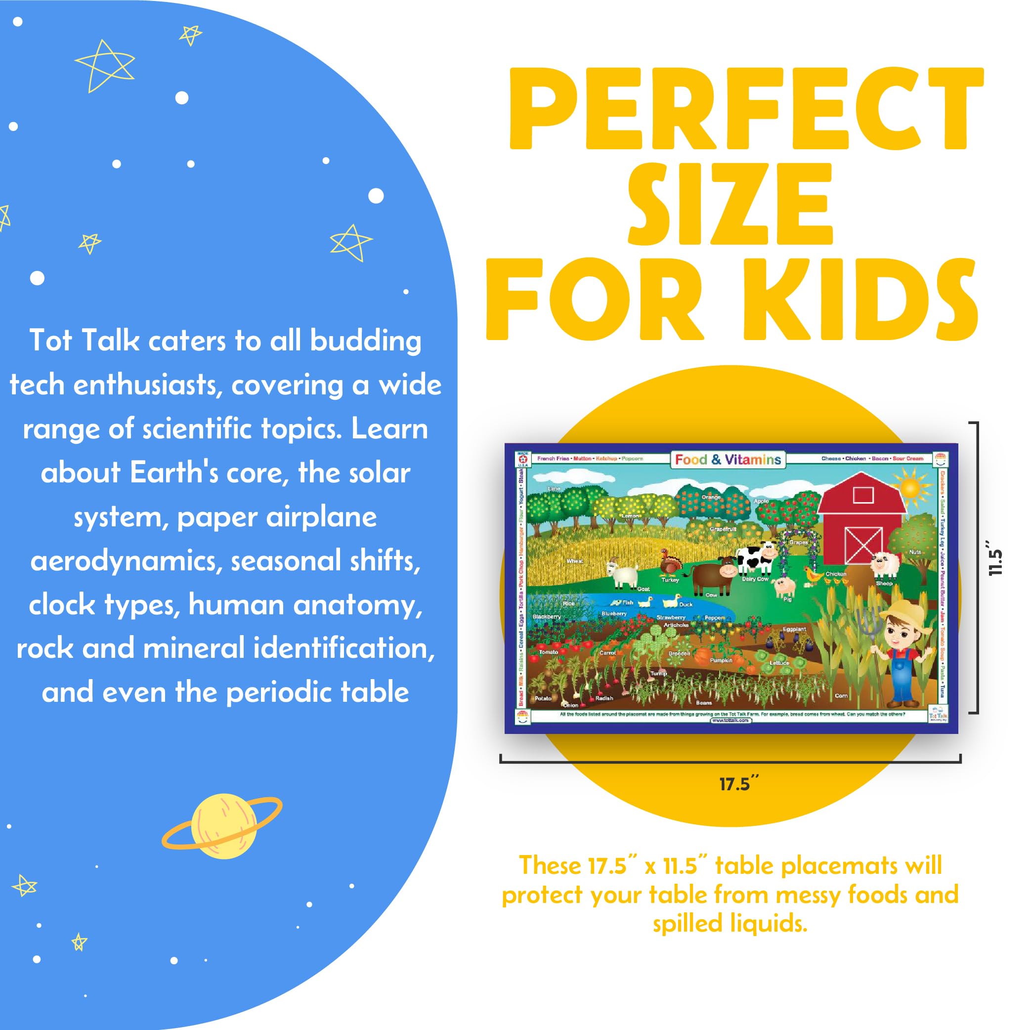 Tot Talk Periodic Table of The Elements Educational Placemat for Kids, Washable, Made in The USA
