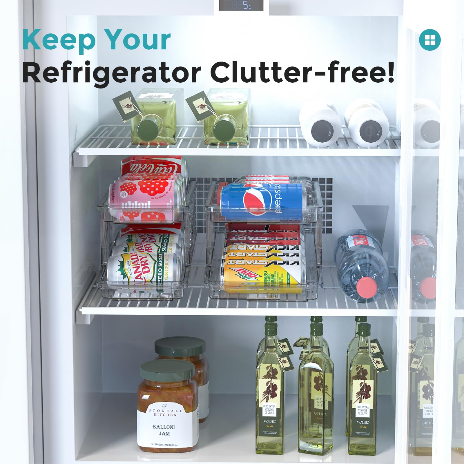 Soda Can Dispenser for Refrigerator, 2-Tiered Stackable Soda Can Organizer for Refridgerator, Anti-Blocking Design, Drink Organizer for Fridge, Pantry, Freezer, Countertop (Hold Up to 11 Cans)