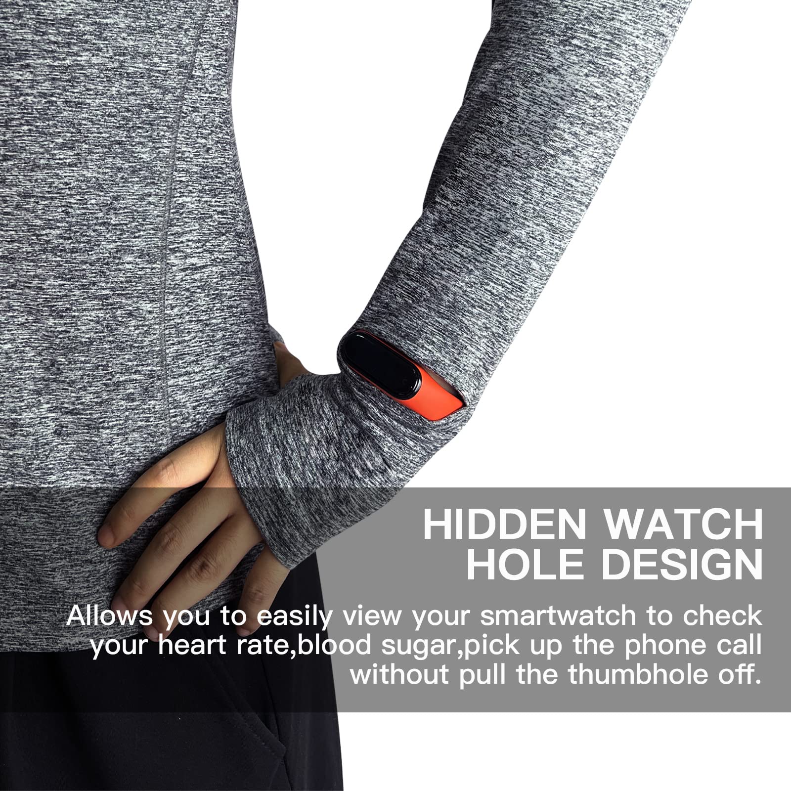 Women's 1/4 Zip Long Sleeve Running Shirts Thumb Holes Quick Dry Workout Athletic Pullover Tops with Zipper Pockets Grey