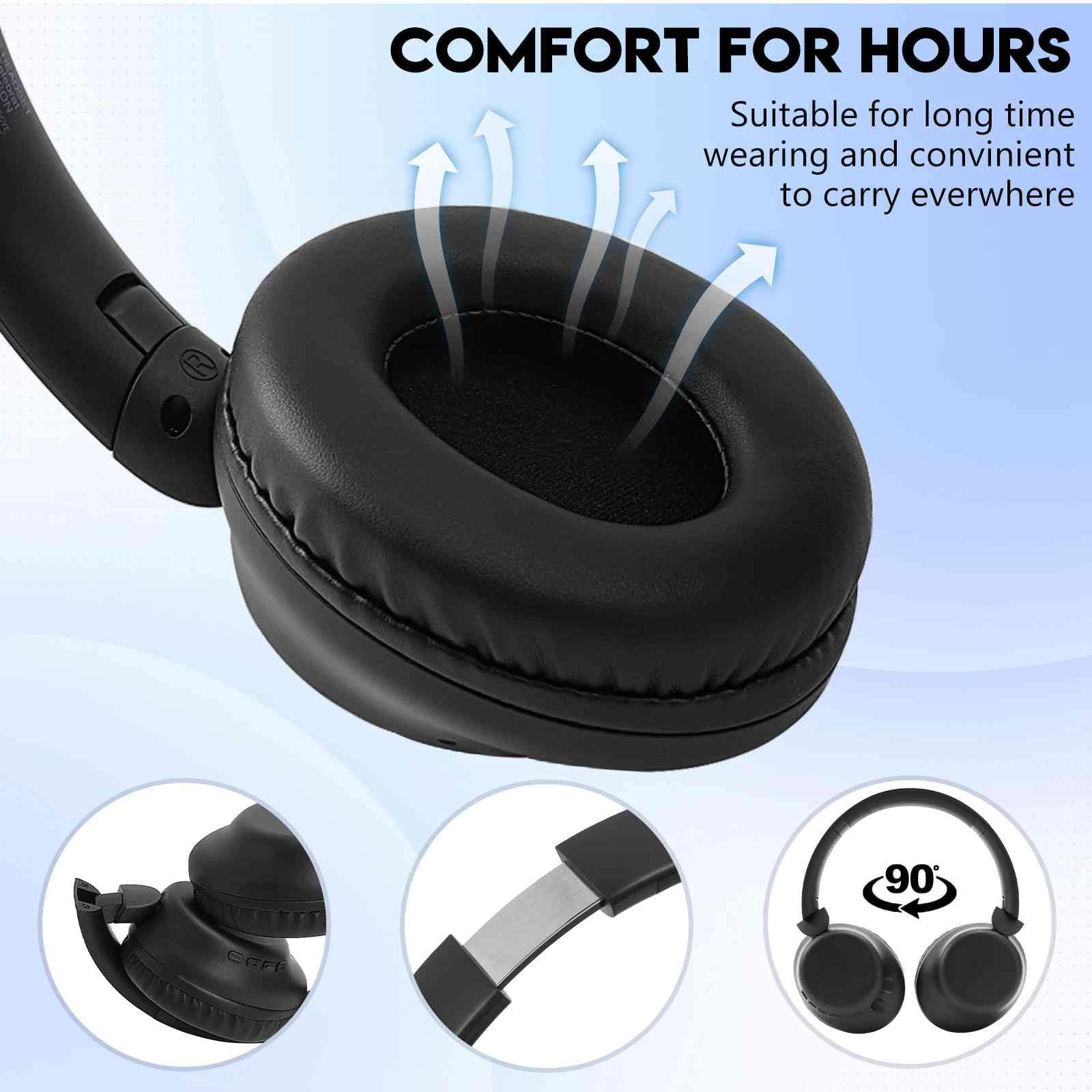 UrbanX Perfect Comfort 955 II Overhead Wireless Bluetooth Headphones for Microsoft Surface Duo Noise Isolation, with β Black