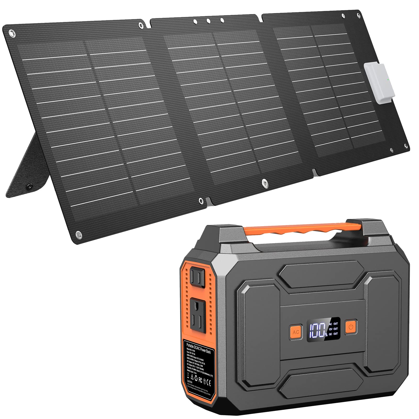 ZeroKor Portable Solar Panel 60W and Portable Power Station 100W, Portable Laptop Charger with AC Outlet for Home Use Tent Camping