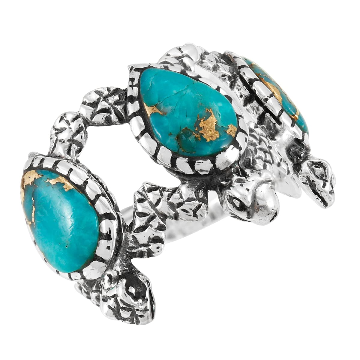 Turtles Turquoise Ring Sterling Silver 925 Genuine Gemstones Size 6 to 11 (Teal/Matrix Turquoise) (10)
