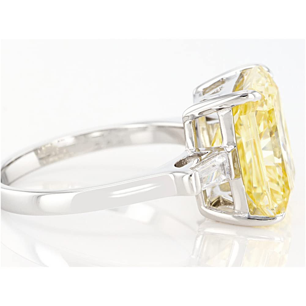 tusakha 12.02 Ctw Emerald Cut Yellow Sapphire & Cubic Zirconia 14K White Gold Over Statement Wedding Ring Size 9 For Women's