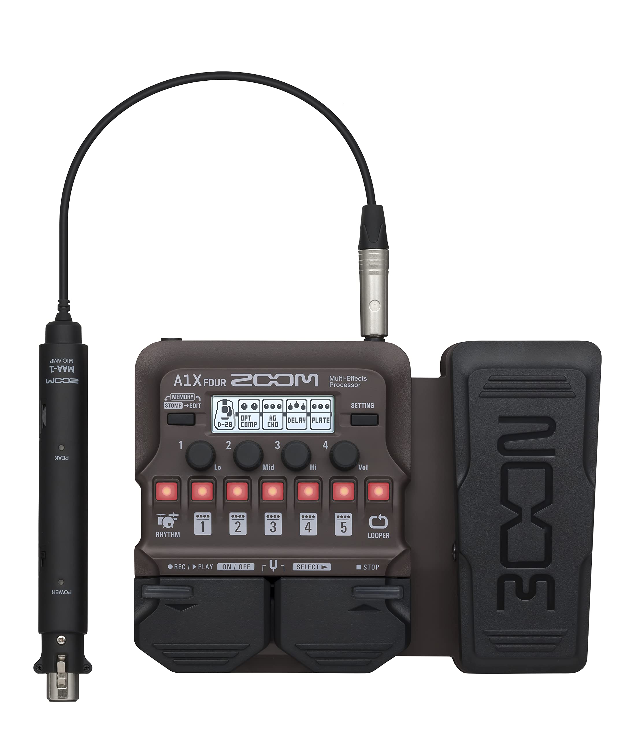 Zoom A1X FOUR Acoustic Instrument Multi-Effects Processor with Expression Pedal, Acoustic Modeling, Looper, Rhythm Section, For Guitar, Saxophone, Trumpet, Violin, Harmonica, and Upright Bass