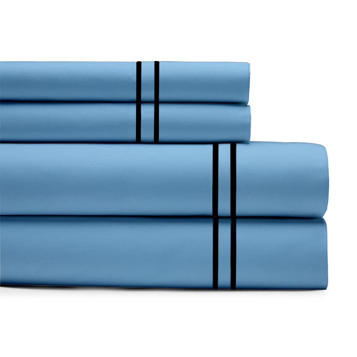 Sheet Set Queen Sky Blue 800 Thread Count 100% Egyptian Cotton Deep Pocket Fitted Sheet, Luxurious Embroidered Sateen Weave Super Soft Cotton Bedding La Peluche