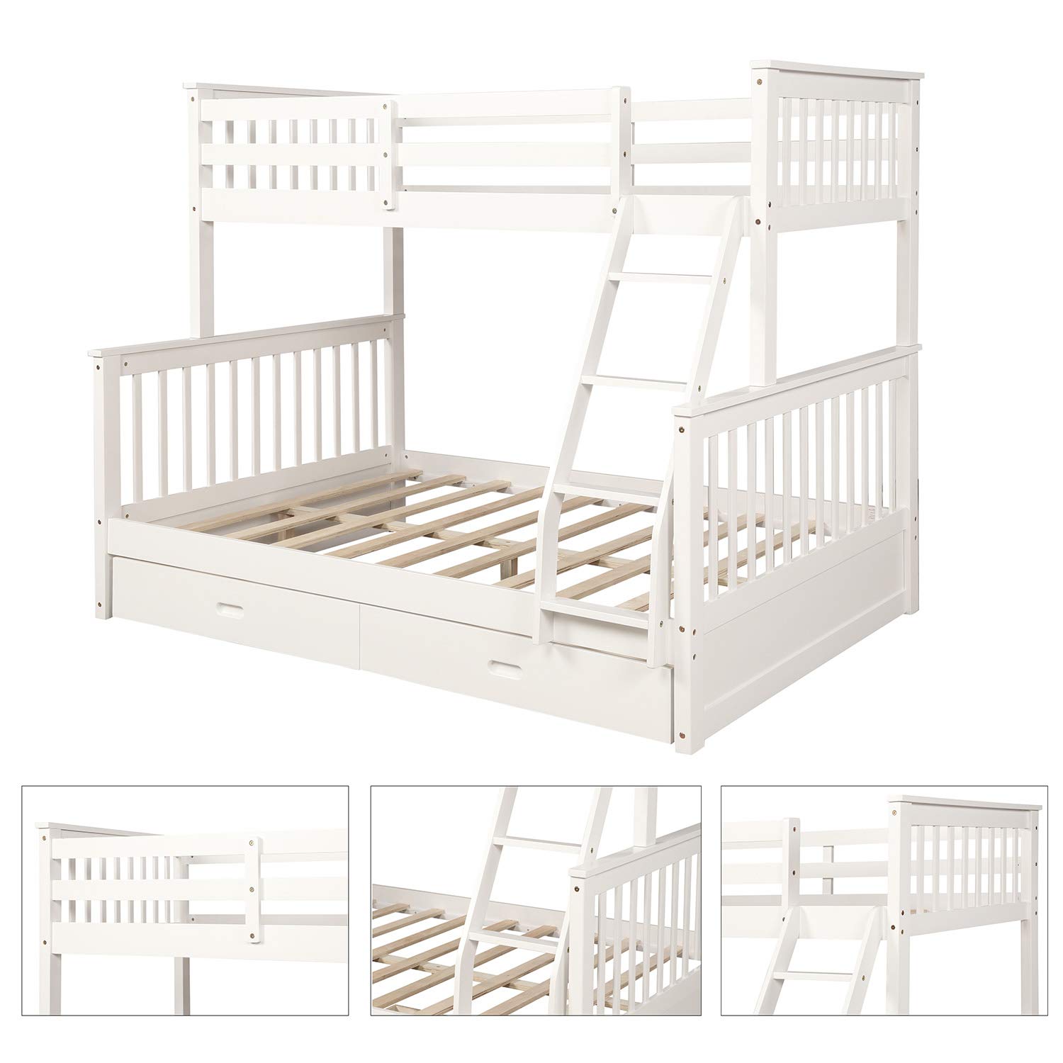 Twin-Over-Full Bunk Bed with 2 Drawers, Twin Bunk Bed with Ladders, Bunk Bed for Kids, Teens Bedroom, Guest Room Furniture