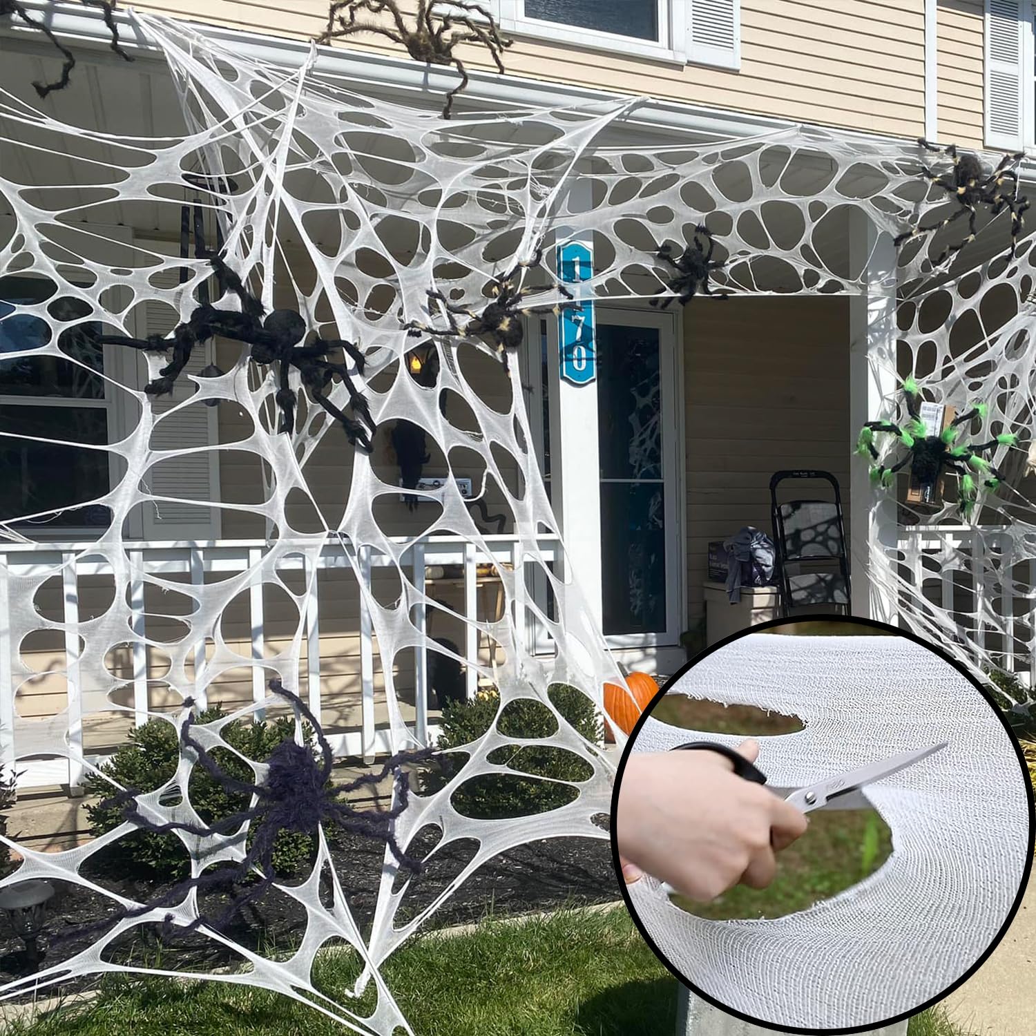 ZEWEI 660 sqft Spider Web Halloween Decorations Outdoor, Stretchy Beef Netting Halloween Spider Web, Cut-Your-Own Flexible Spider Webbing for Halloween Decor(6.6ft x 20ft)