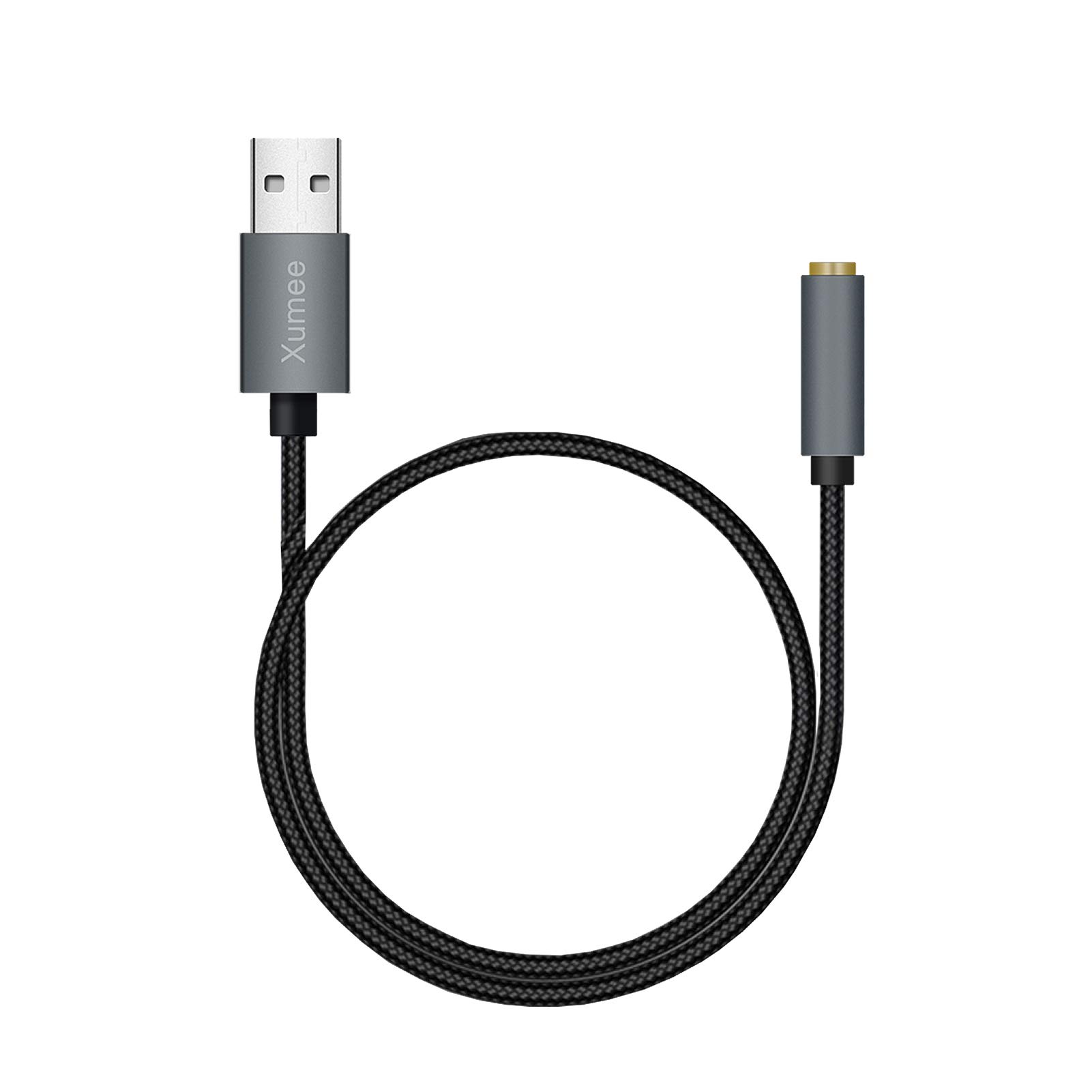 USB to Audio Jack Adapter,USB-A to 3.5mm Female Headset Adapter,External Stereo Sound Card for Headphone, Mac, PS4, PC, Laptop, Desktops and More (1.2ft, Grey)