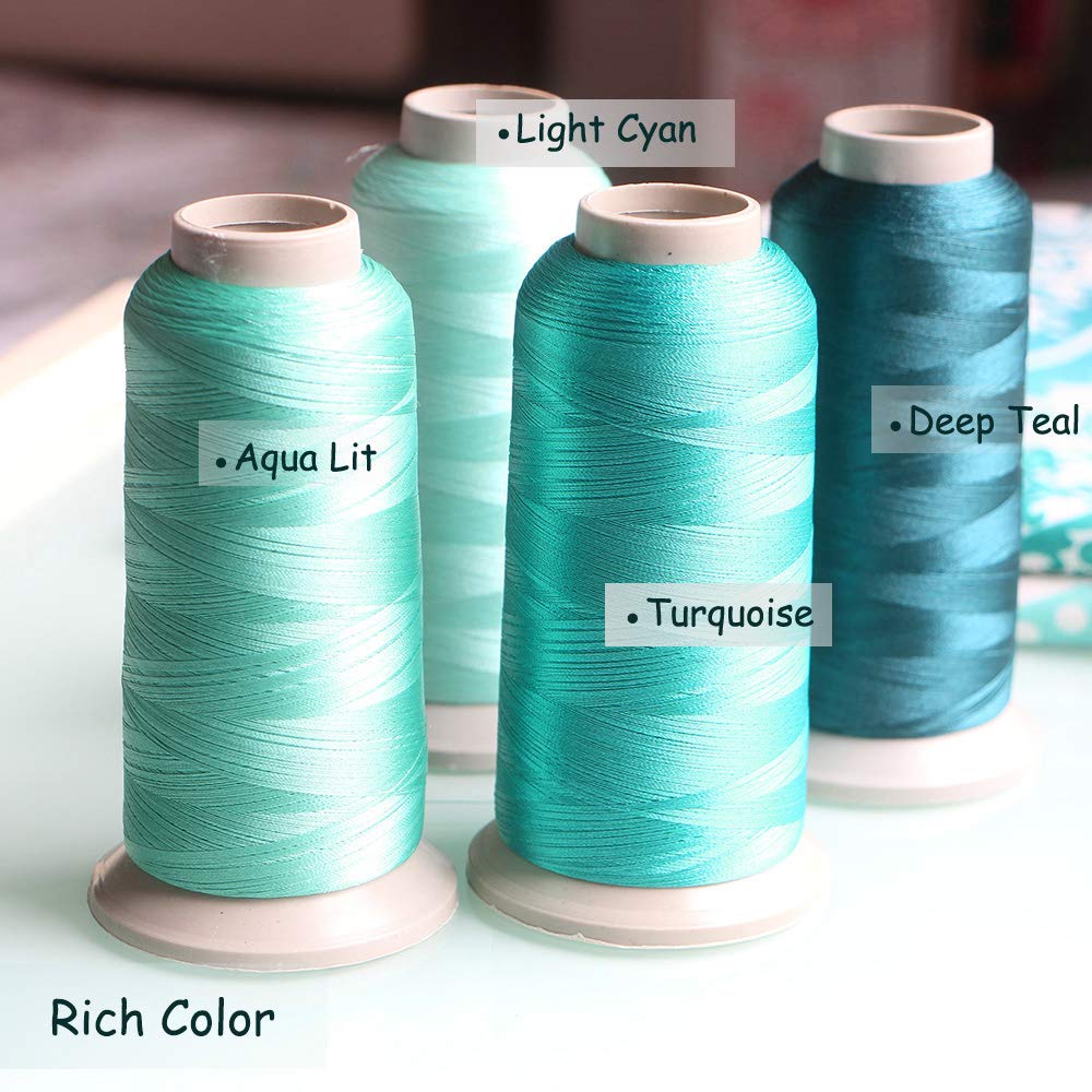 Set of 4 Embroidery Thread Light Cyan Turquoise Teal Polyester Huge Spool 3608 Yards (3300M) Each for Home Embroidery and Sewing Machines β ACRAFT