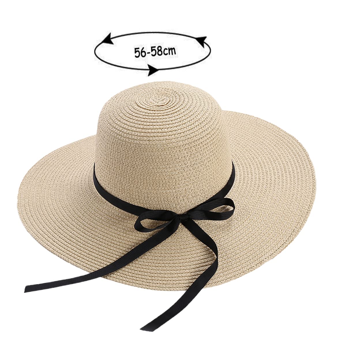 Sun Hats Floppy Foldable Bowknot Large Wide Brim Straw Women's Hats Summer Beach Beach Cap UV Protection (Black)