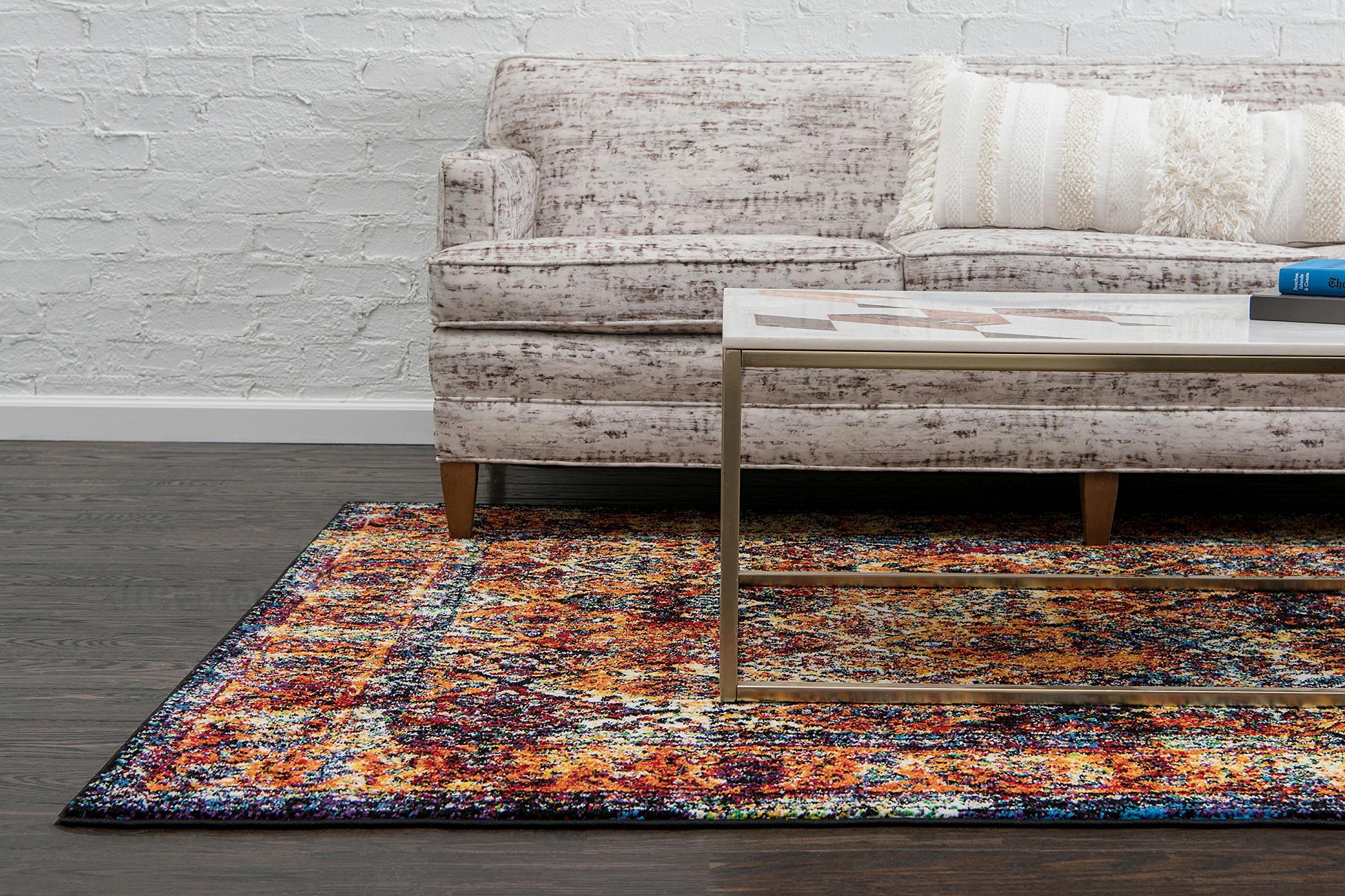 Unique Loom Rosso Collection Vintage, Traditional, Bohemian, Geometric, Border, Distressed, Southwestern Area Rug, 8 ft x 10 ft, Orange/Black