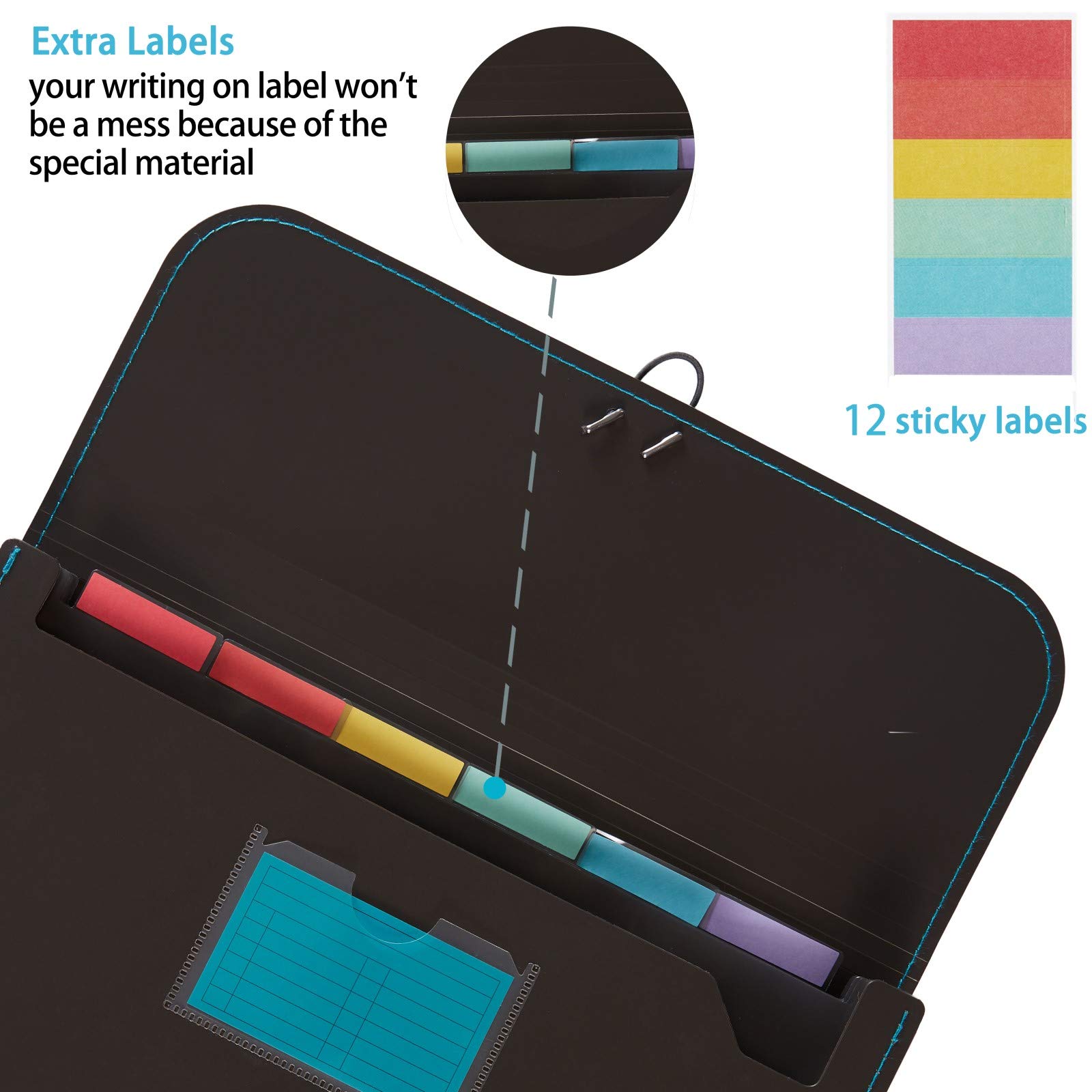 Sooez Expanding File Folder Paper Organizer with Sticky Labels, 7 Pockets File Organizer Accordion File Organizer, Letter/A4 Paper/Document Folder Organizer, File Folder Organizer File Holder, Blue