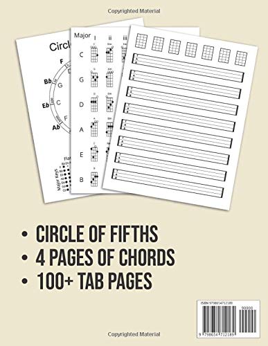 Ukulele Tab Notebook: Blank Ukulele Tablature Writing Paper with Major & Minor Chord Fingering Charts