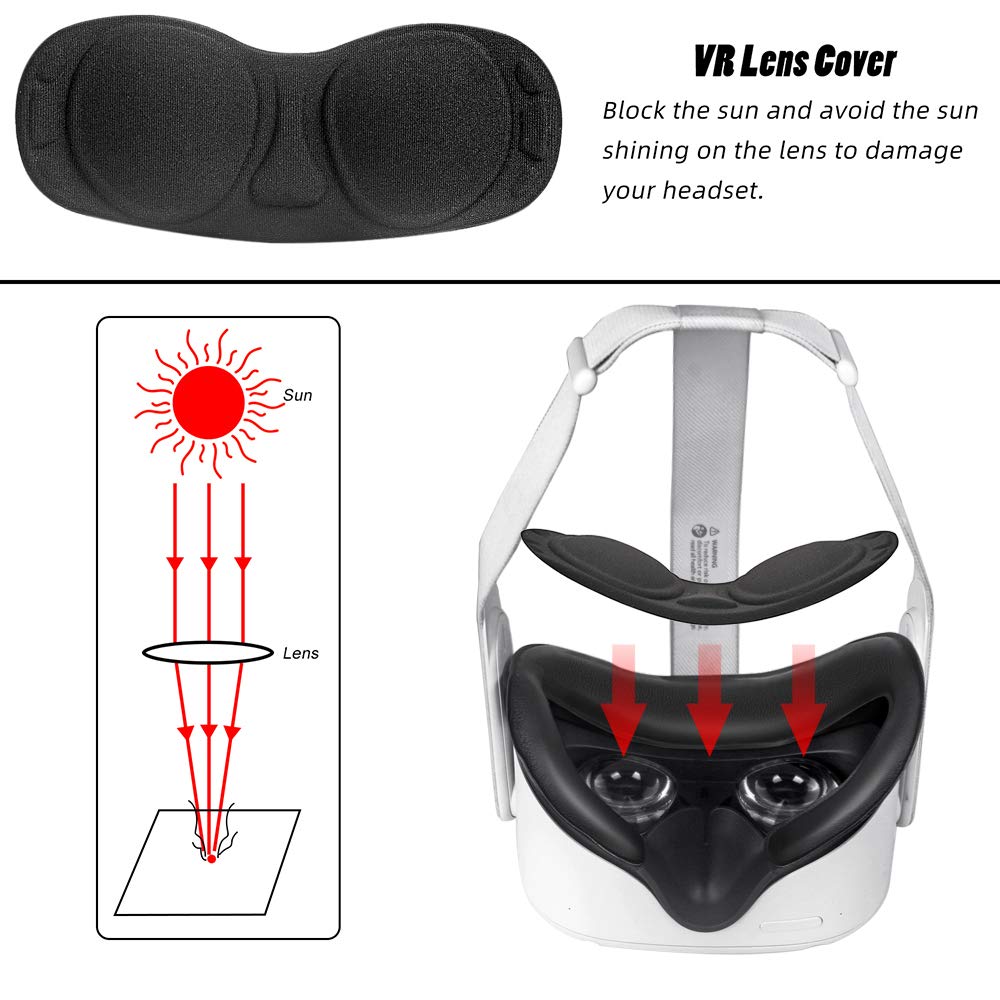 Zaracle Fashion Travelling Case & Touch Controller Grip Cover & Flexible Soft TPU Head Pad & VR Silicone Face Cover for Oculus Quest 2, Custom Comfort Accessories Set (Black)
